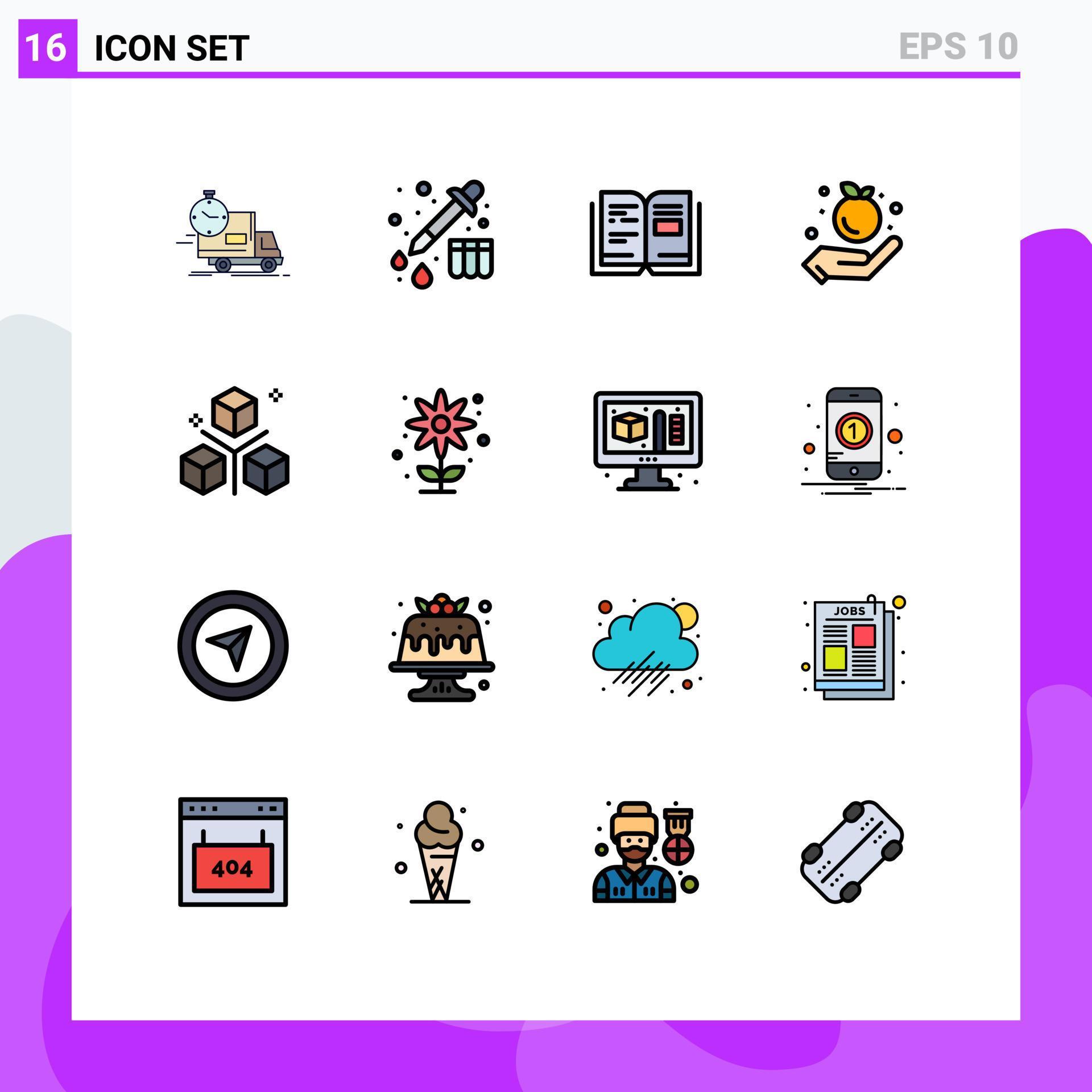 Set Of 16 Modern Ui Icons Symbols Signs For Development Coding Book Apple Farming Editable