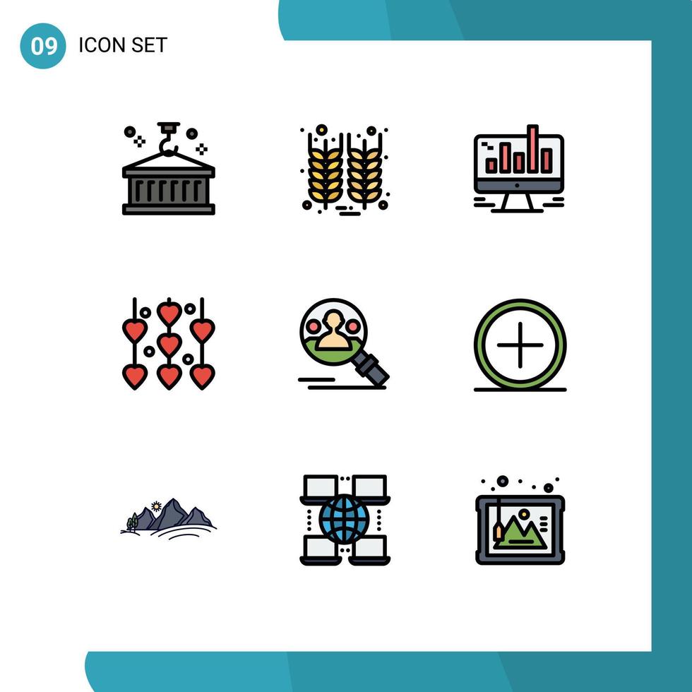 Filledline Flat Color Pack Of 9 Universal Symbols Of Wedding Love Wheat Decoration Graph