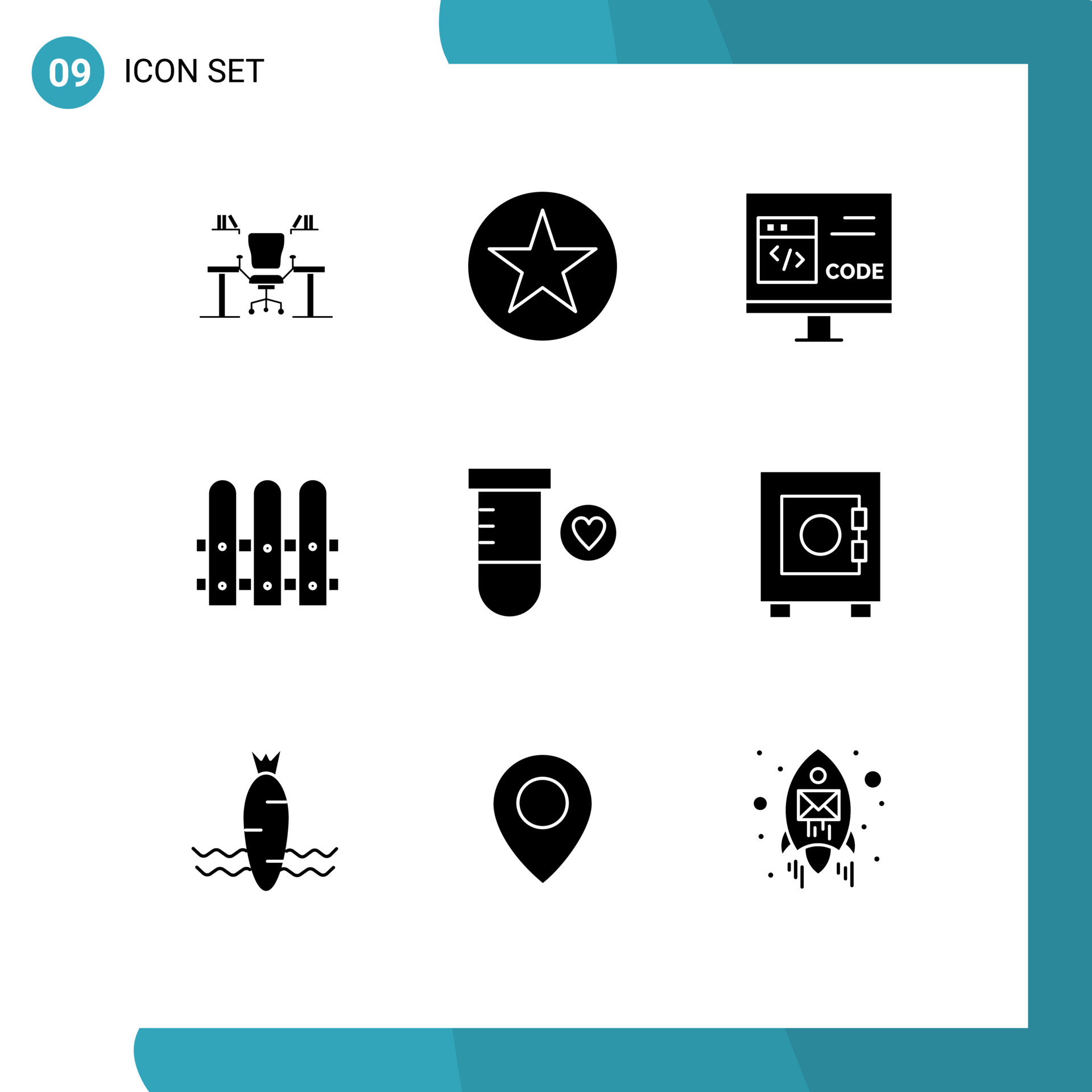 Set Of 9 Vector Solid Glyphs On Grid For Construction Develop Circle Coding App Editable Vector
