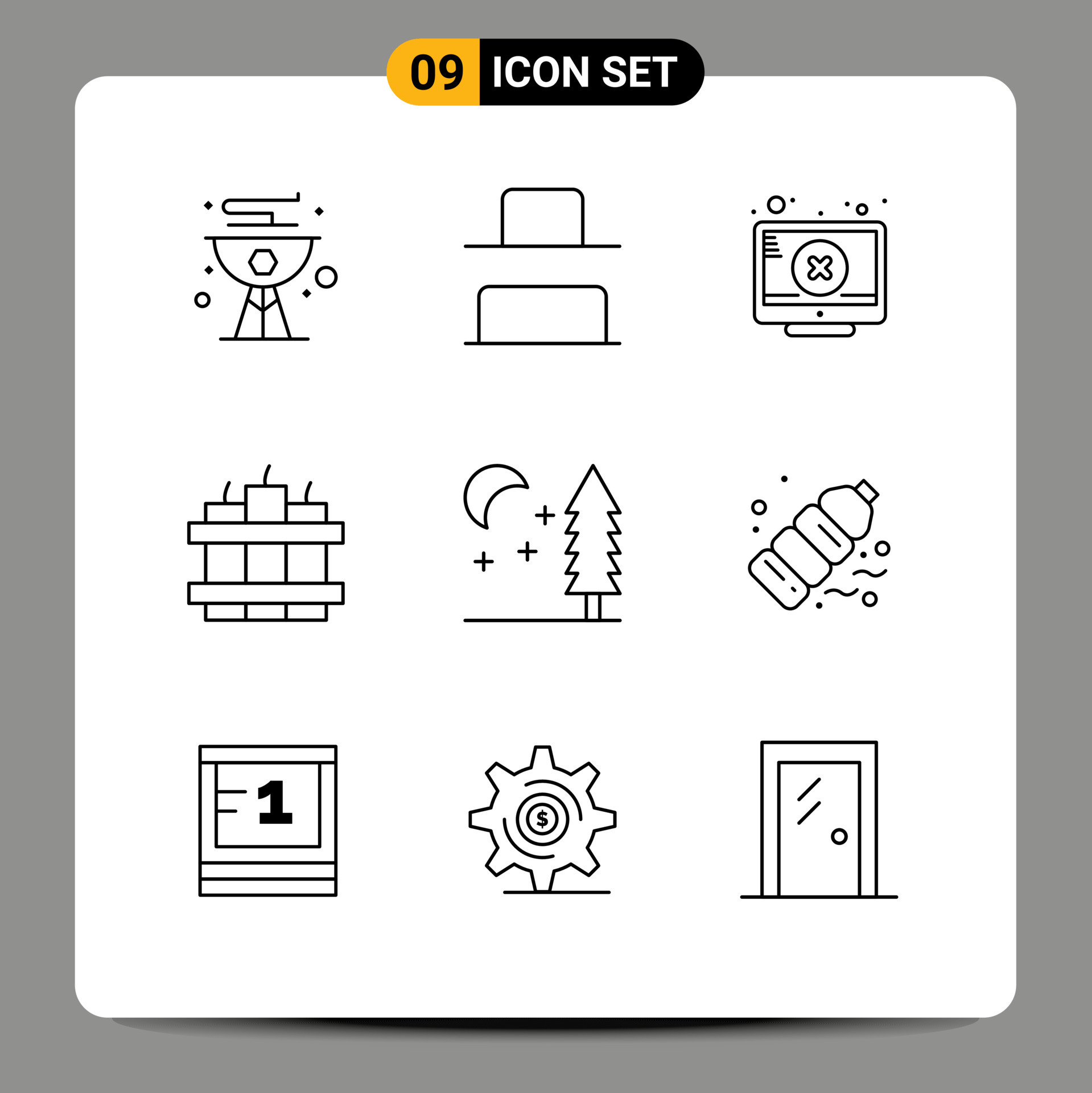 9 Thematic Vector Outlines And Editable Symbols Of Tree Nature Screen