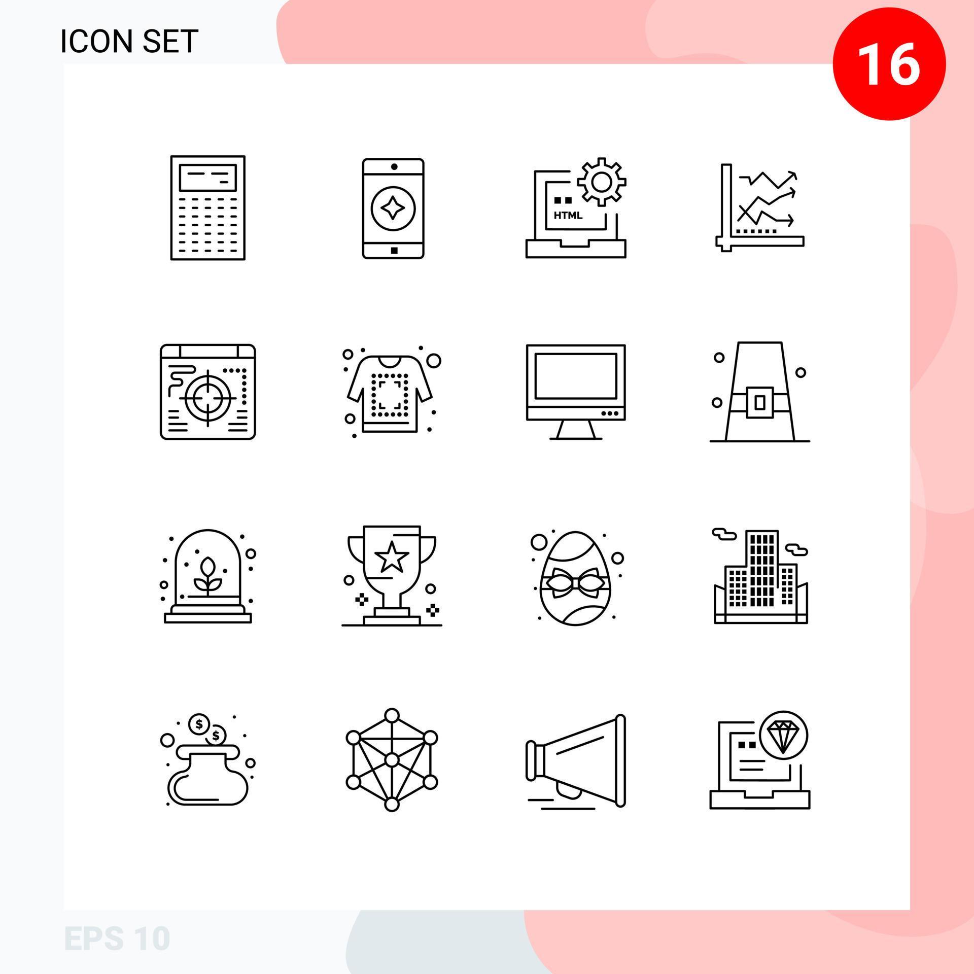 Group Of 16 Outlines Signs And Symbols For Data Analytics Coding
