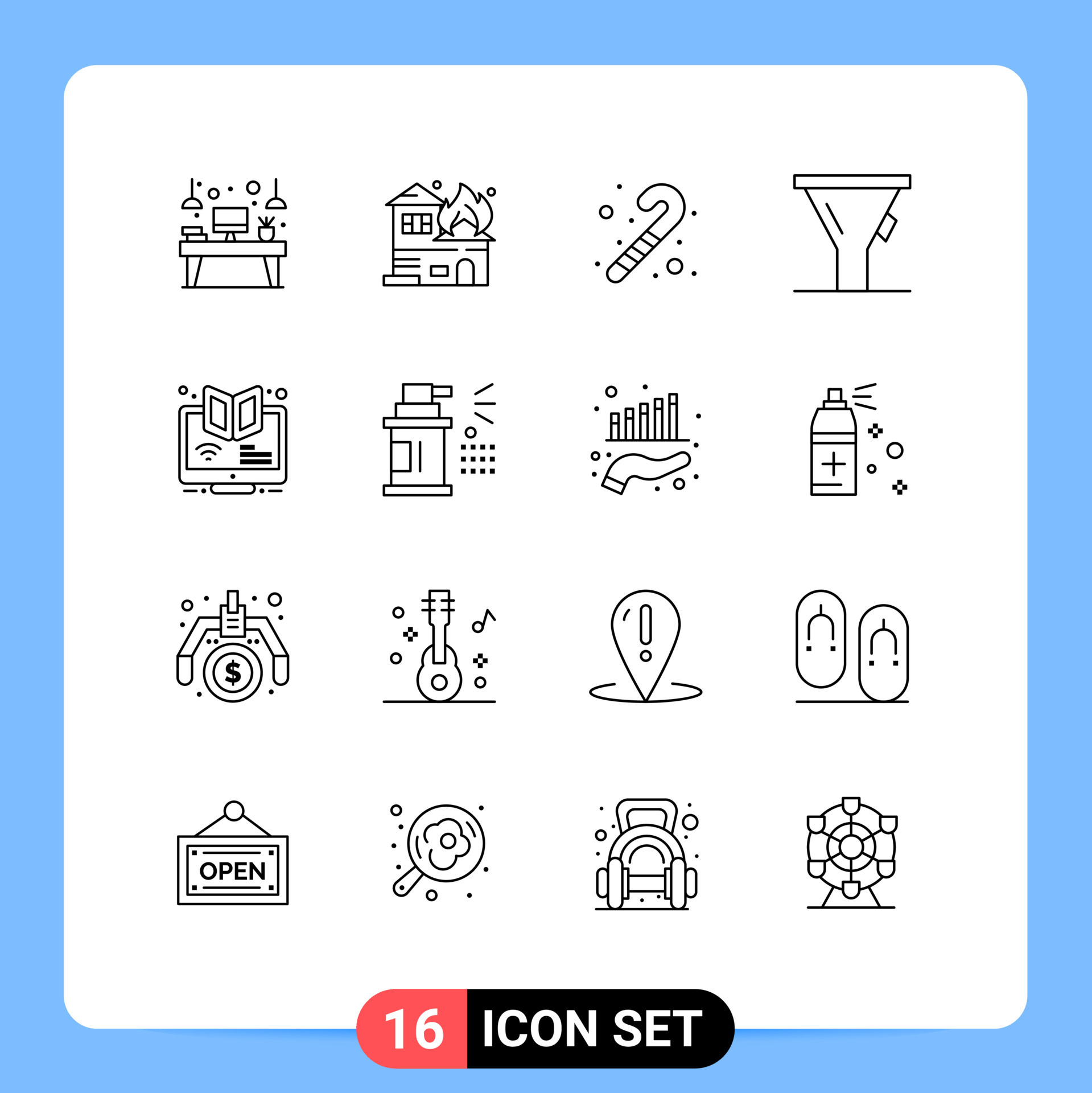 16 Thematic Vector Outlines And Editable Symbols Of Learning Elearning House Tool Liter Editable