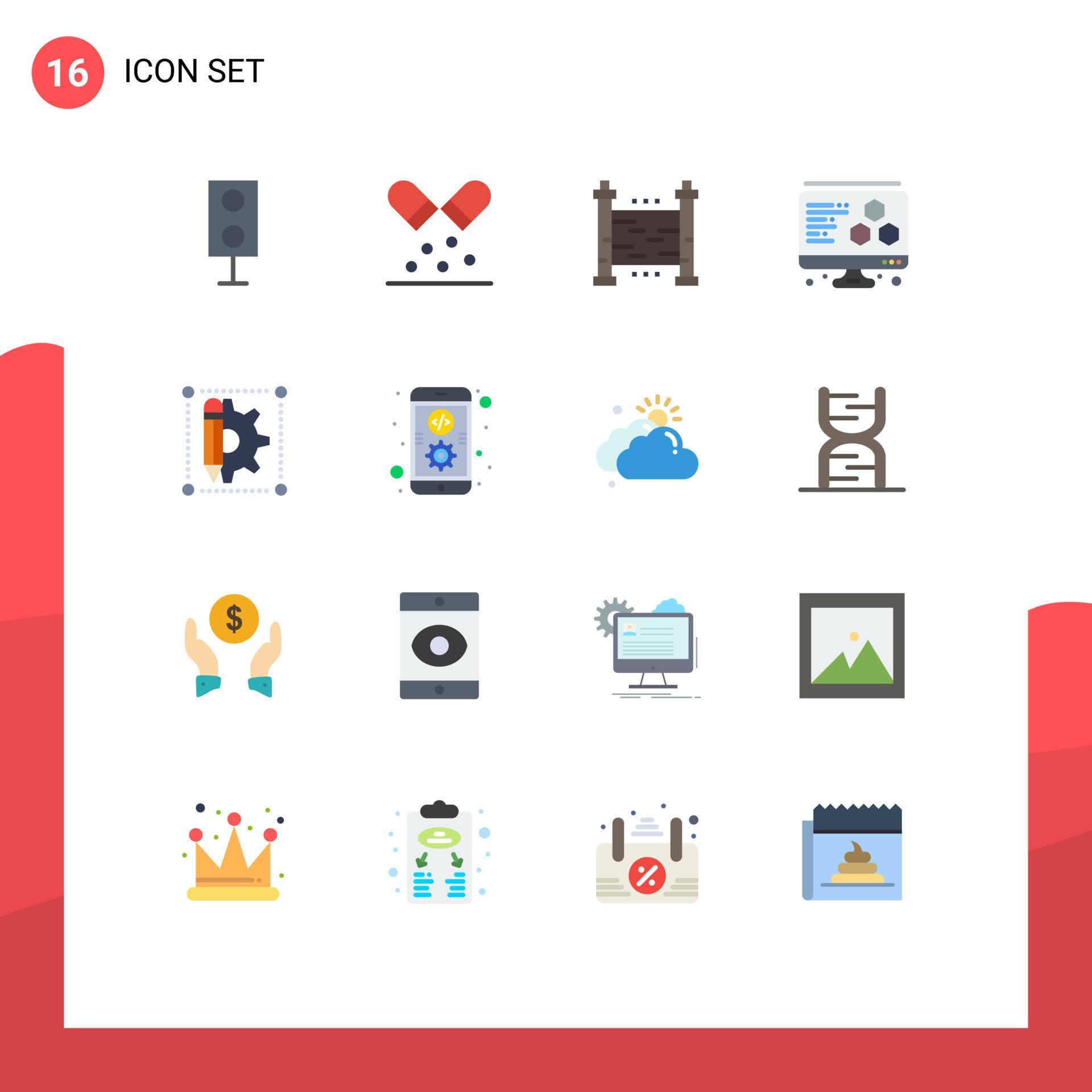 Set of 16 Commercial Flat Colors pack for gear creative pills computer yard Editable Pack of ...