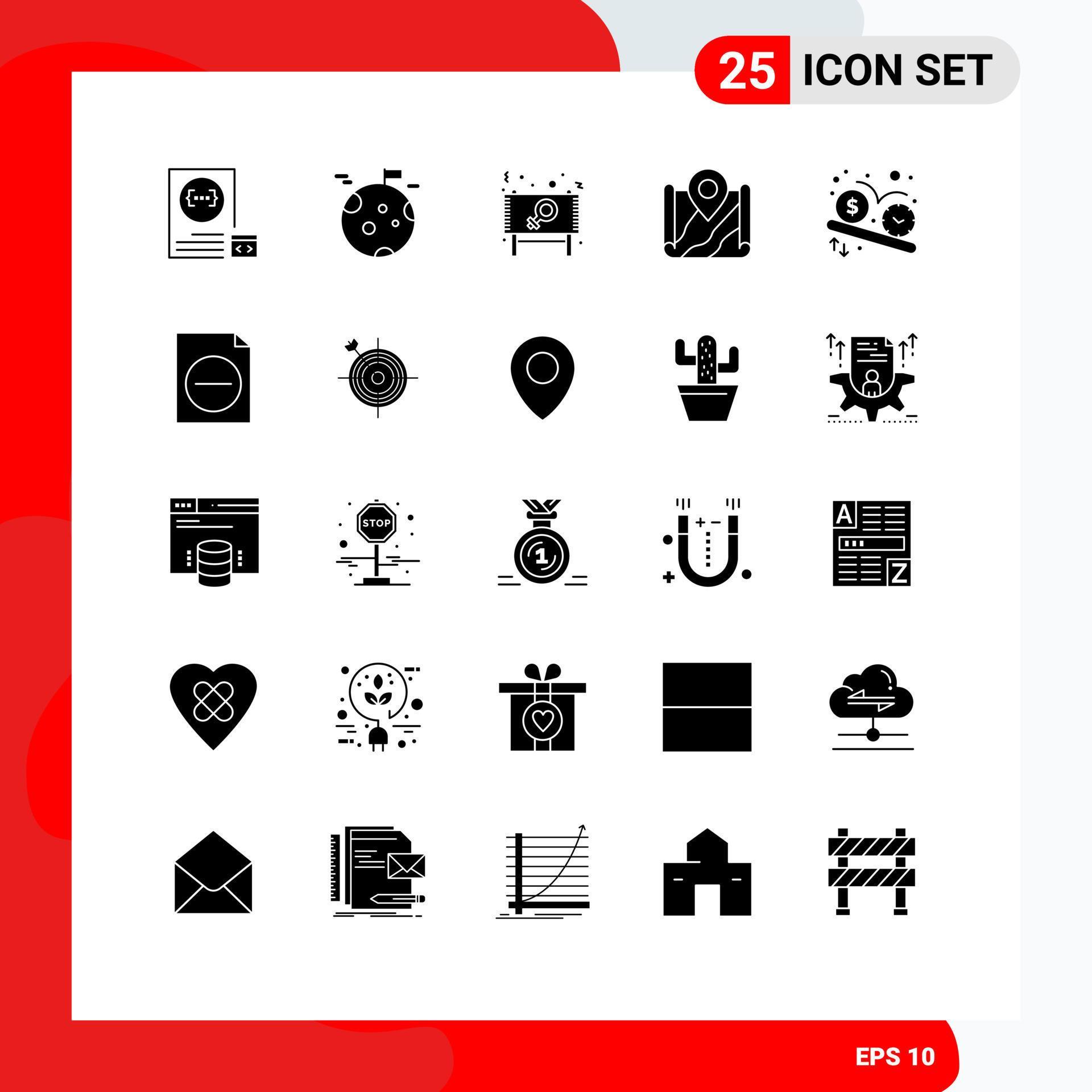 Pictogram Set of 25 Simple Solid Glyphs of google pin space map message Editable Vector Design ...