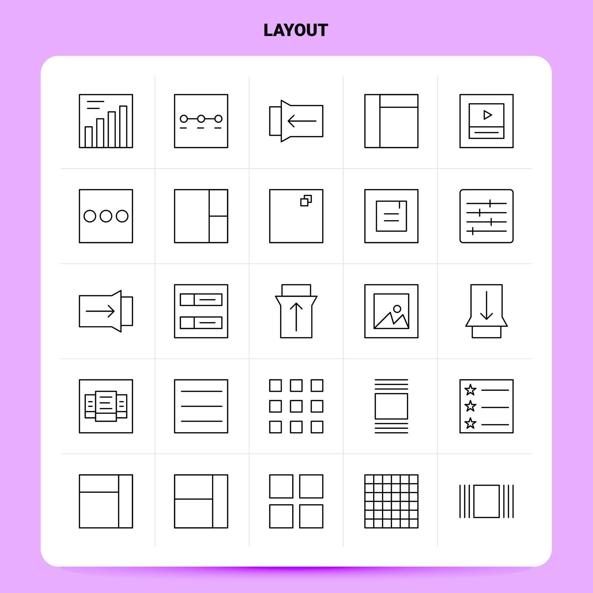 Outline 25 Layout Icon Set Vector Line Style Design Black Icons Set Linear Pictogram Pack Web