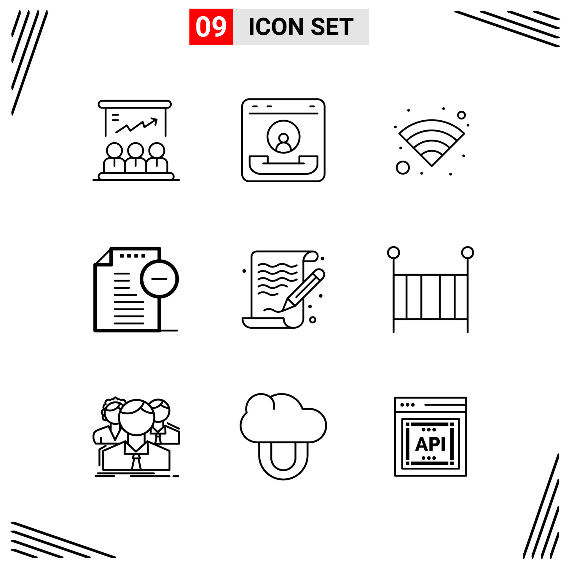 9 Icons Line Style Grid Based Creative Outline Symbols For Website Design Simple Line Icon Signs
