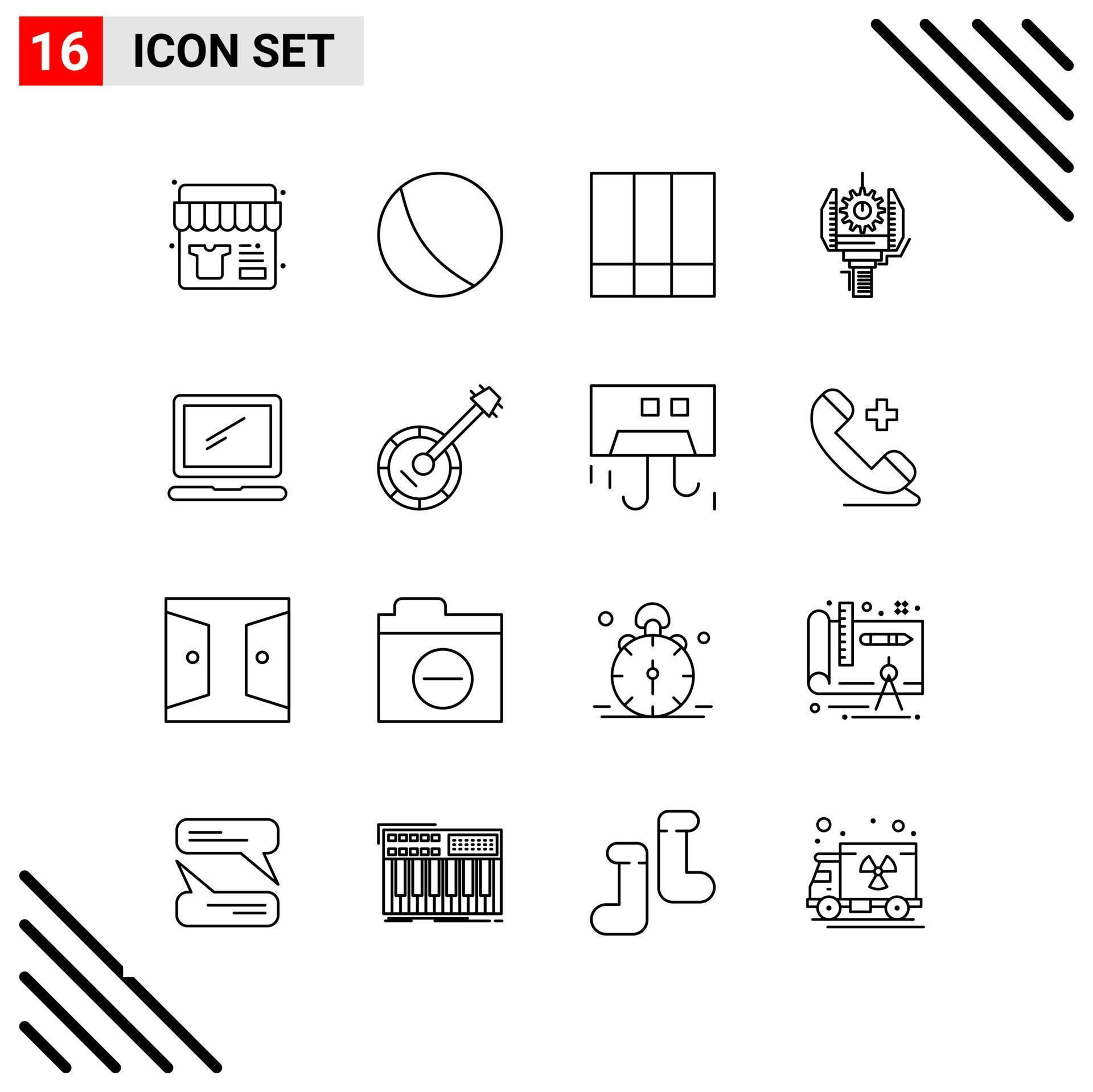 Pixle Perfect Set Of 16 Line Icons Outline Icon Set For Webite Designing And Mobile Applications