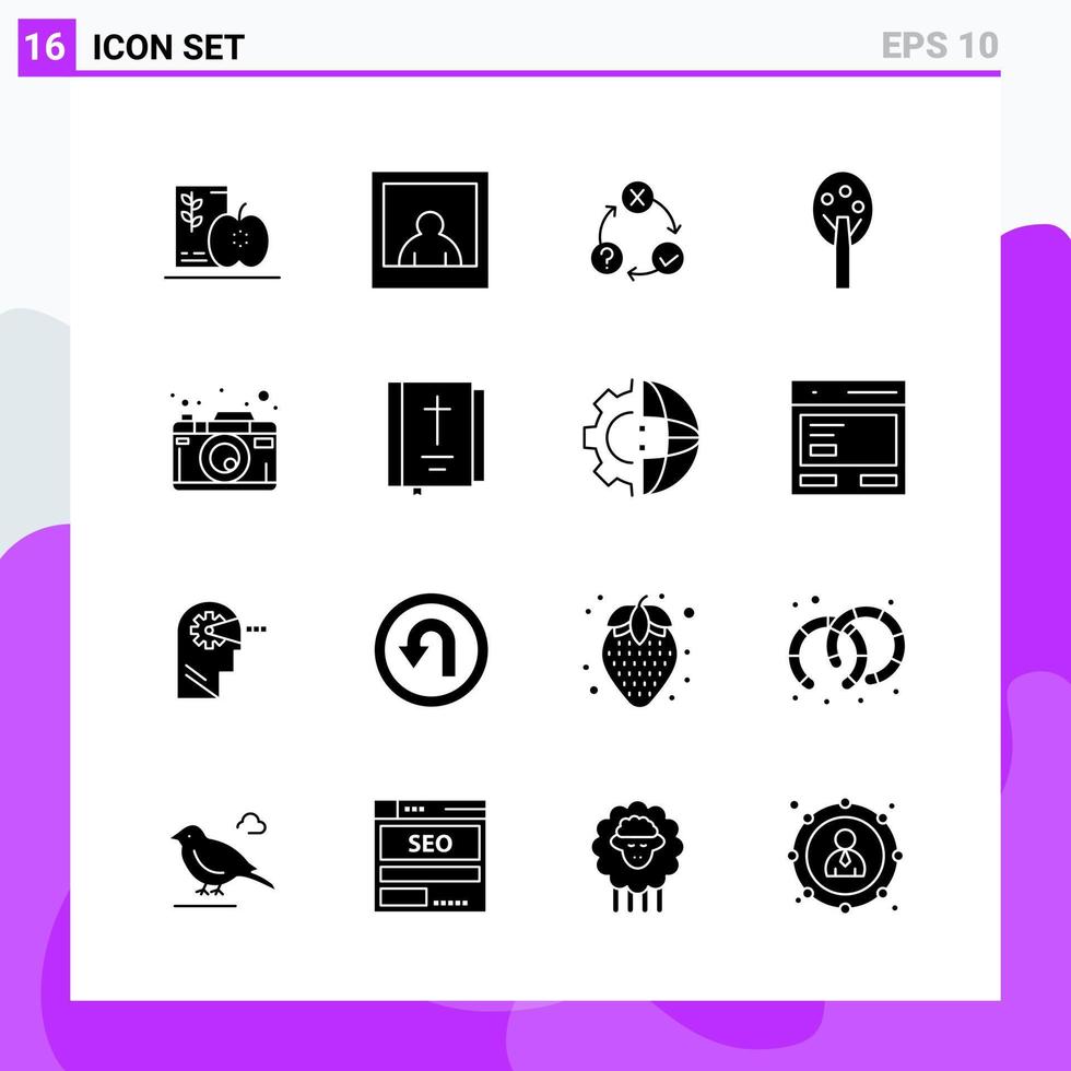 Set of 16 icons in solid style Creative Glyph Symbols for Website ...