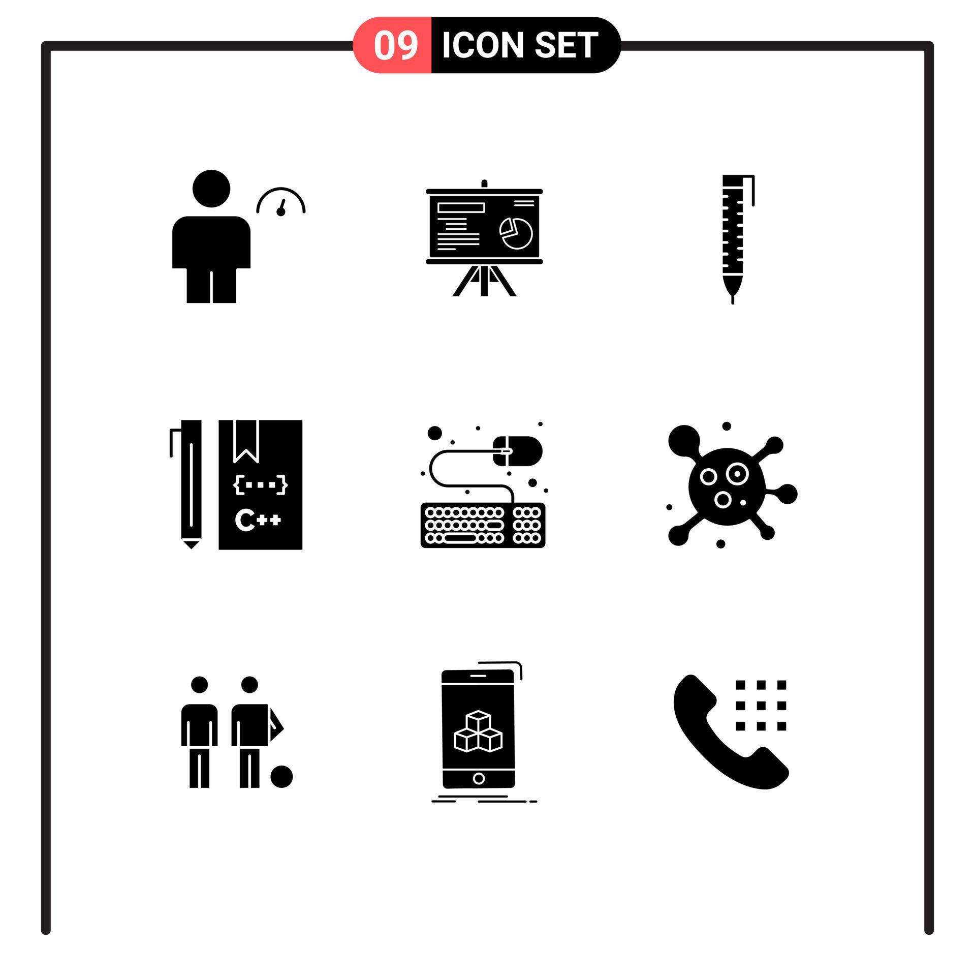 Set Of 9 Vector Solid Glyphs On Grid For Accessories Develop Graph Coding C Editable Vector