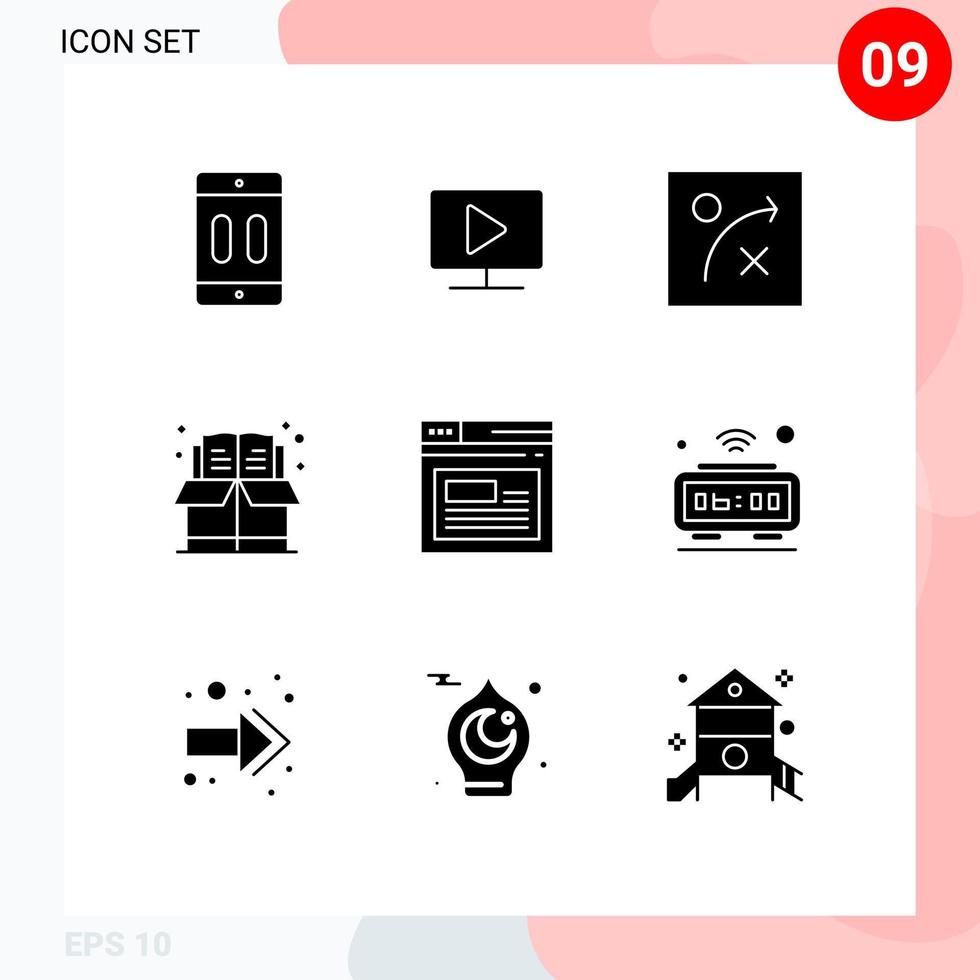 Pictogram Set of 9 Simple Solid Glyphs of web internet play box bookmark Editable Vector Design ...