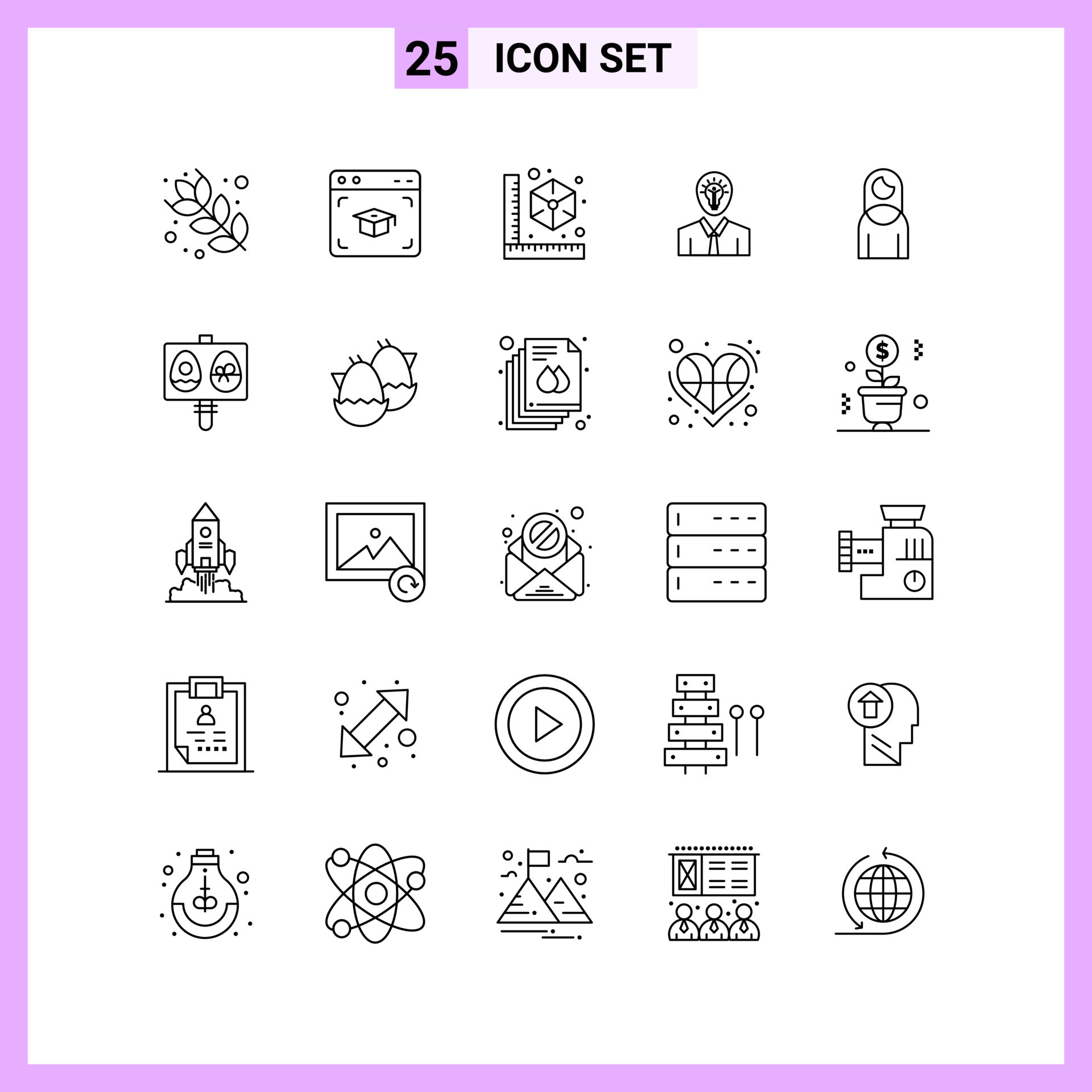 25 iconos en estilo de línea símbolos de contorno sobre fondo blanco signos de vectores ...