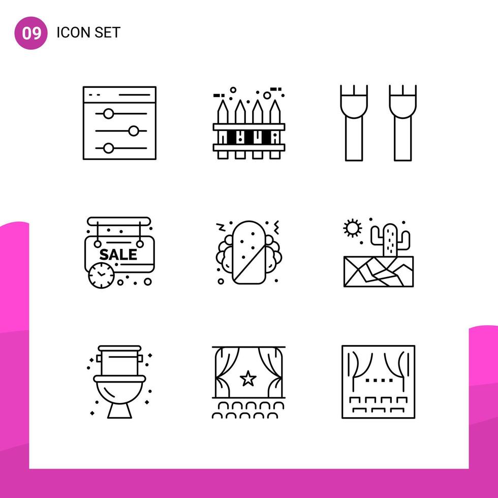 Outline Icon set Pack of 9 Line Icons isolated on White Background for responsive Website Design ...
