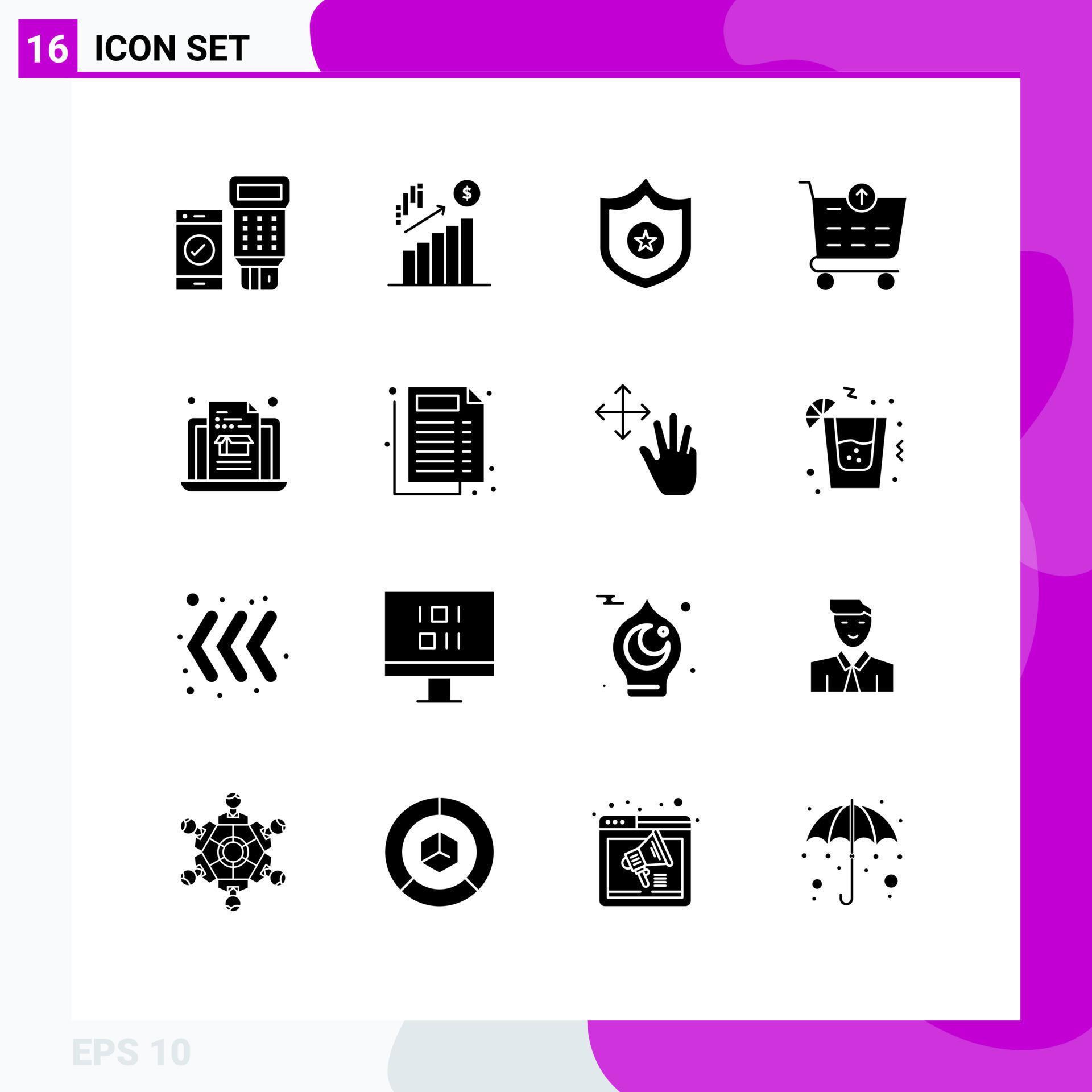 User Interface Pack Of 16 Basic Solid Glyphs Of Medical Box Police Laptop Ecommerce Editable