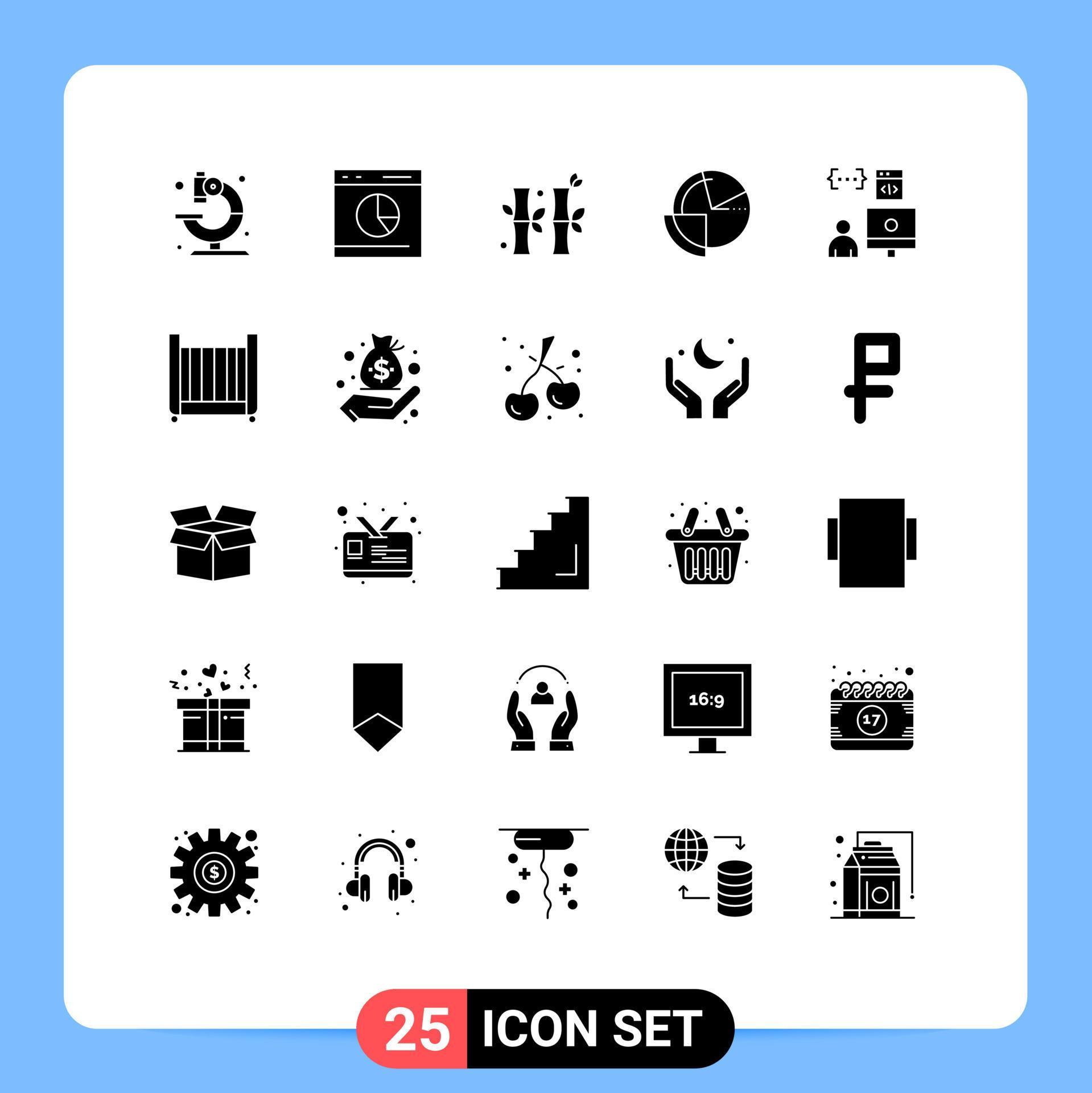 25 Thematic Vector Solid Glyphs and Editable Symbols of monitoring data ...