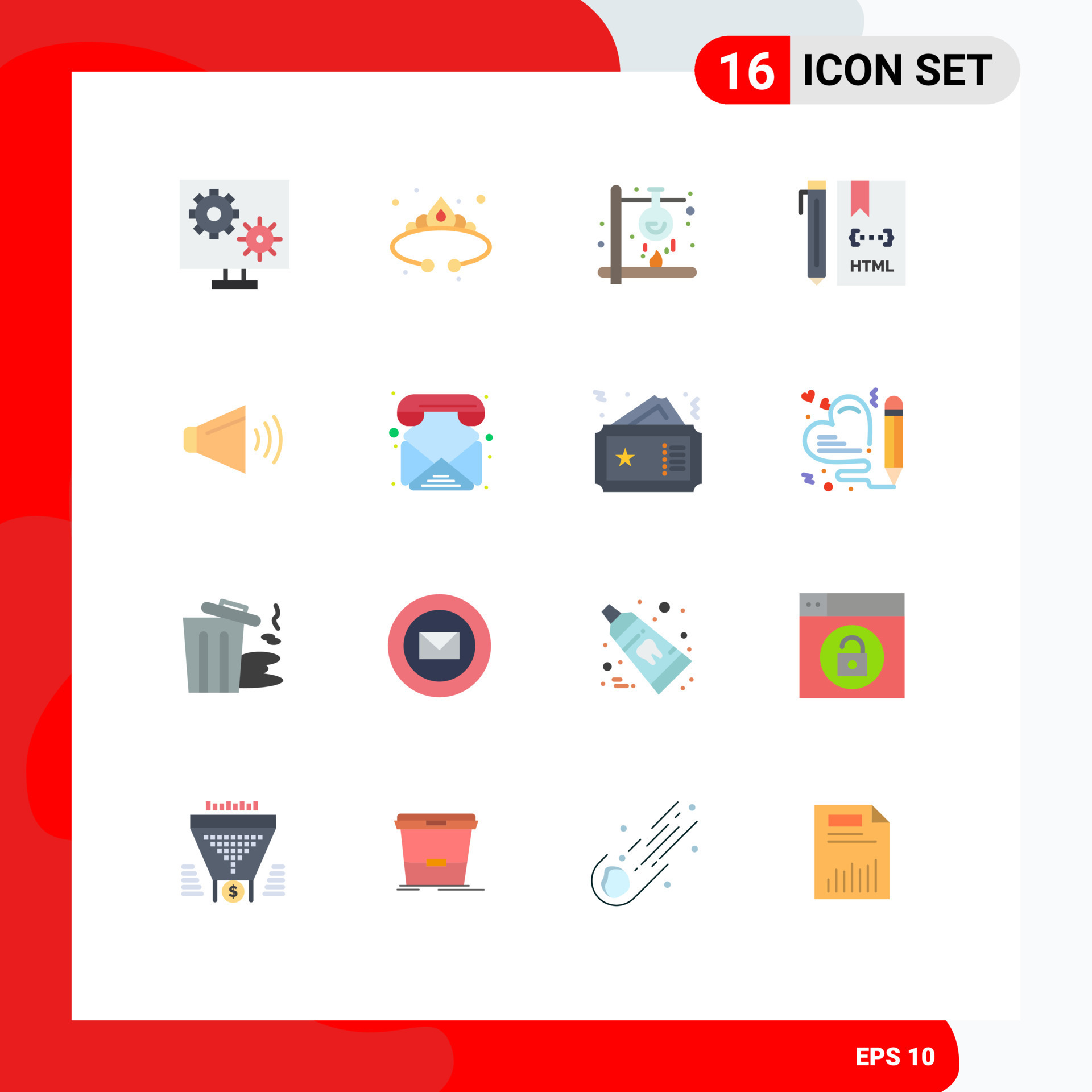 16 Thematic Vector Flat Colors And Editable Symbols Of Develop Code Jewelry Science Heat