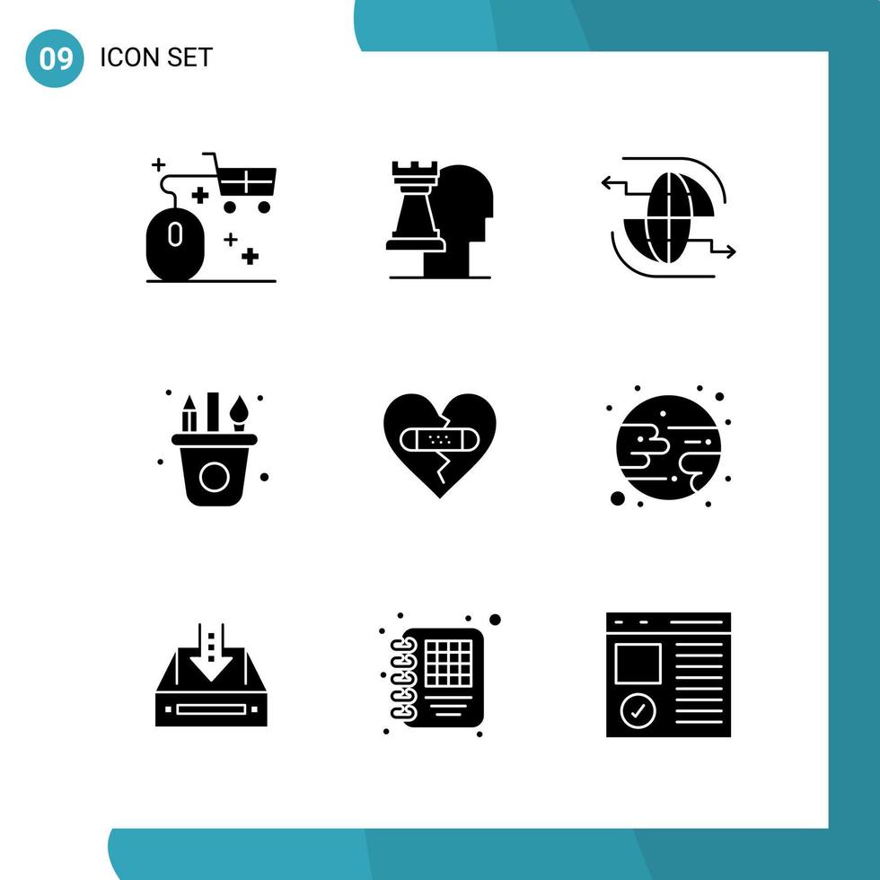 Vector Pack of 9 Glyph Symbols Solid Style Icon Set on White Background ...