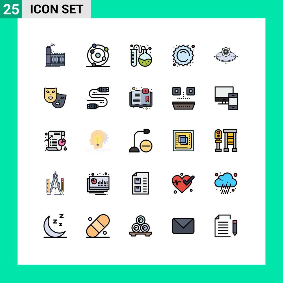 Set Of 25 Vector Filled Line Flat Colors On Grid For Business Sun Biochemistry Summer Education