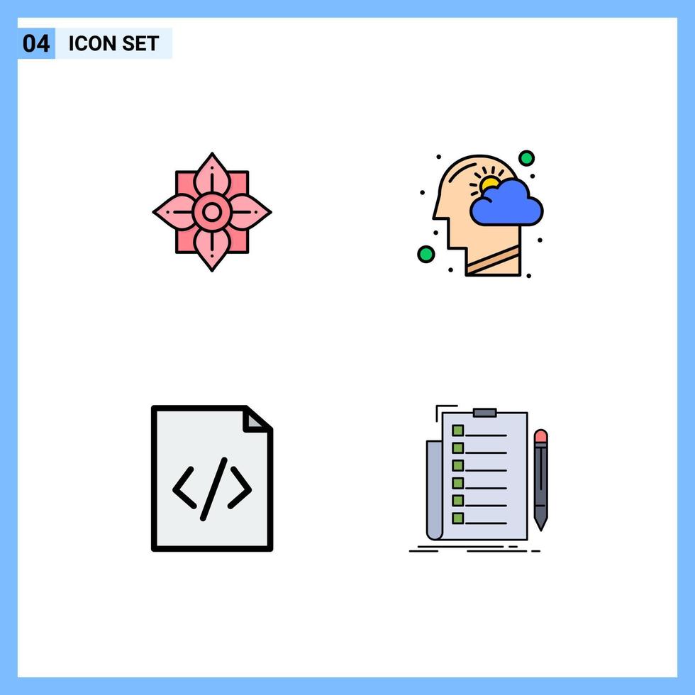 4 Universal Filledline Flat Colors Set For Web And Mobile Applications Flower Code Chinese Human