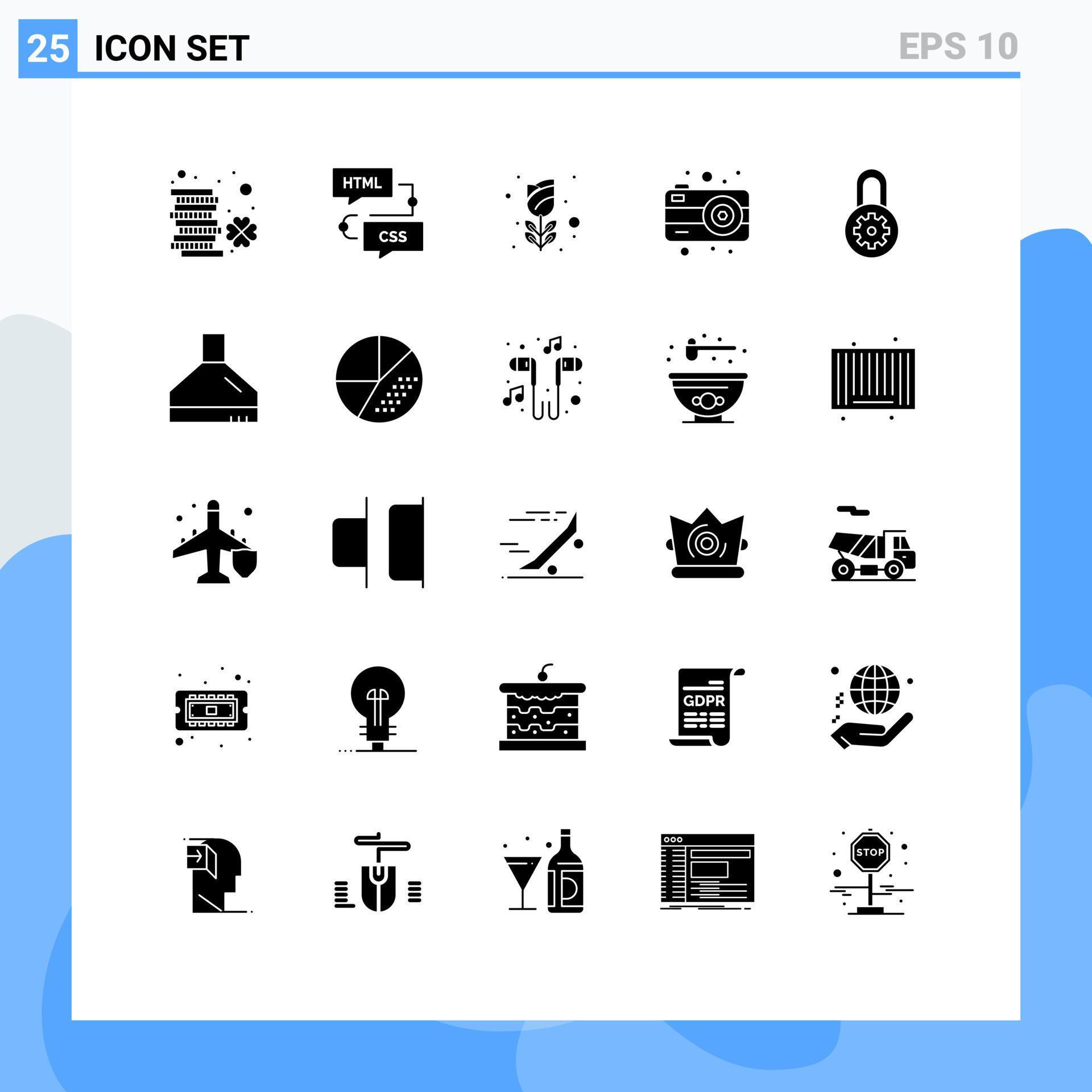 Pictogram Set of 25 Simple Solid Glyphs of control photo flowchart camera romance Editable ...