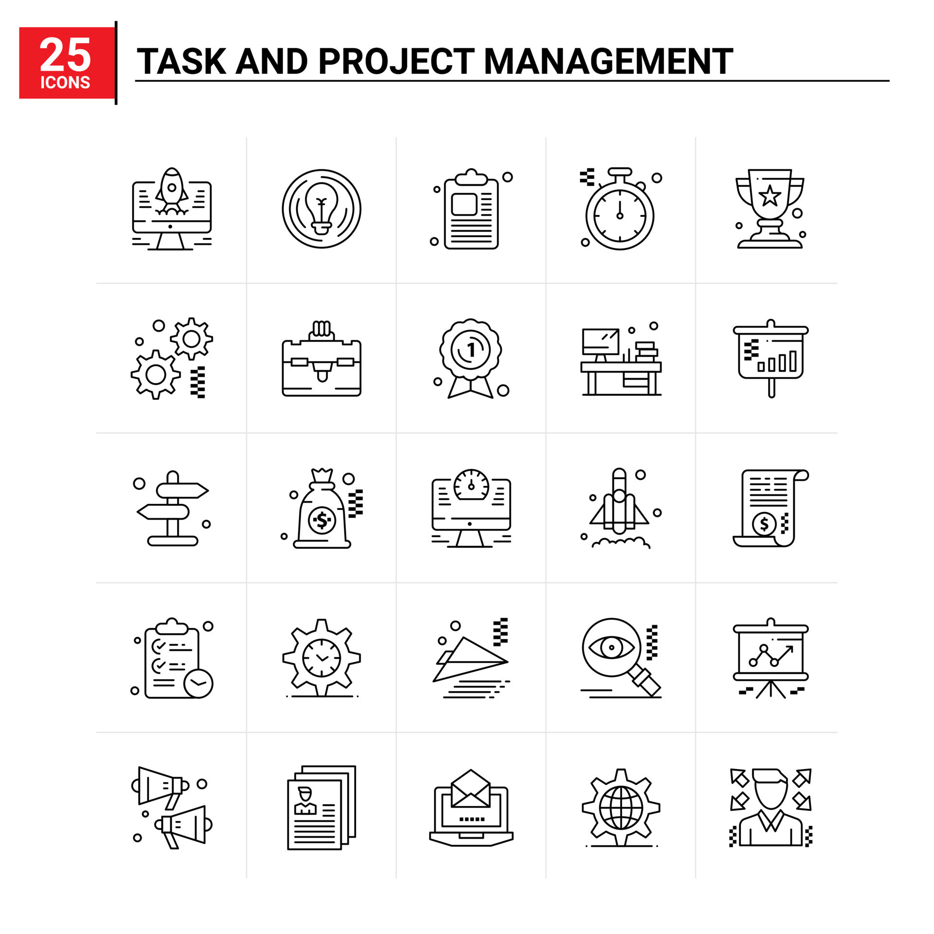 25 Task and Project Management icon set vector background 17882749 ...