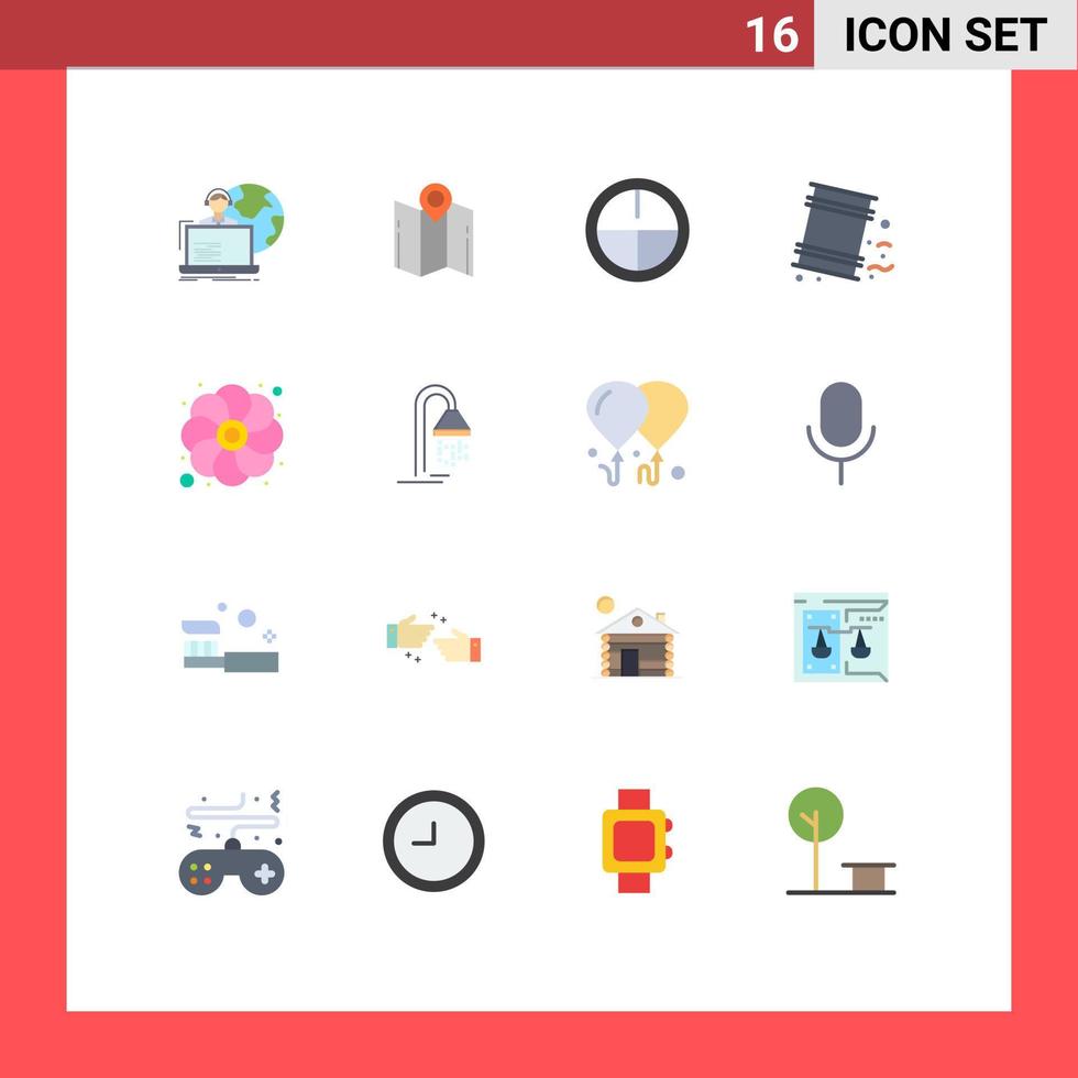 Mobile Interface Flat Color Set Of 16 Pictograms Of Flower Garbage Navigation Environment