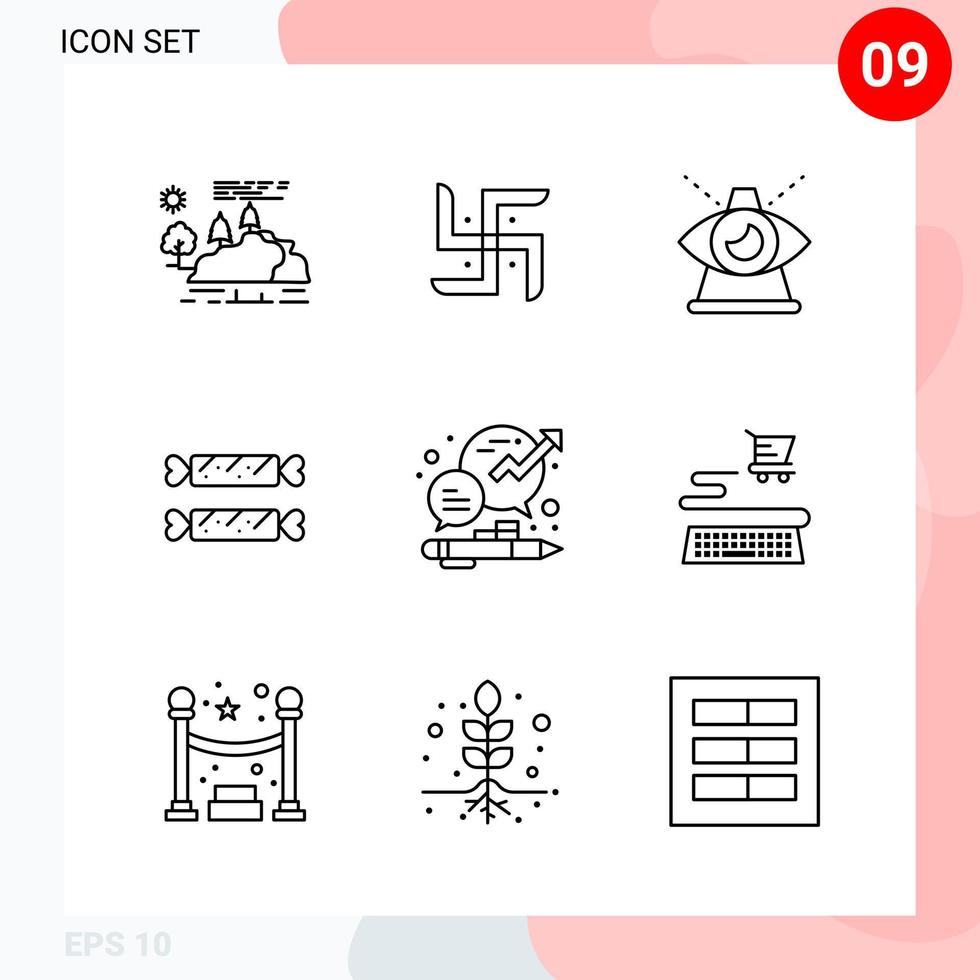 Vector Pack of 9 Icons in Line Style Creative Outline Pack isolated on ...