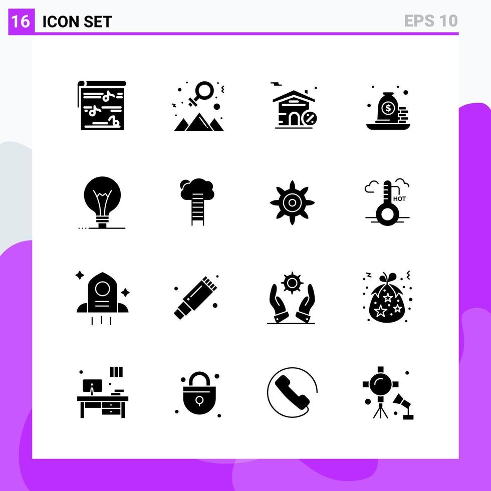 Set of 16 icons in solid style Creative Glyph Symbols for Website ...
