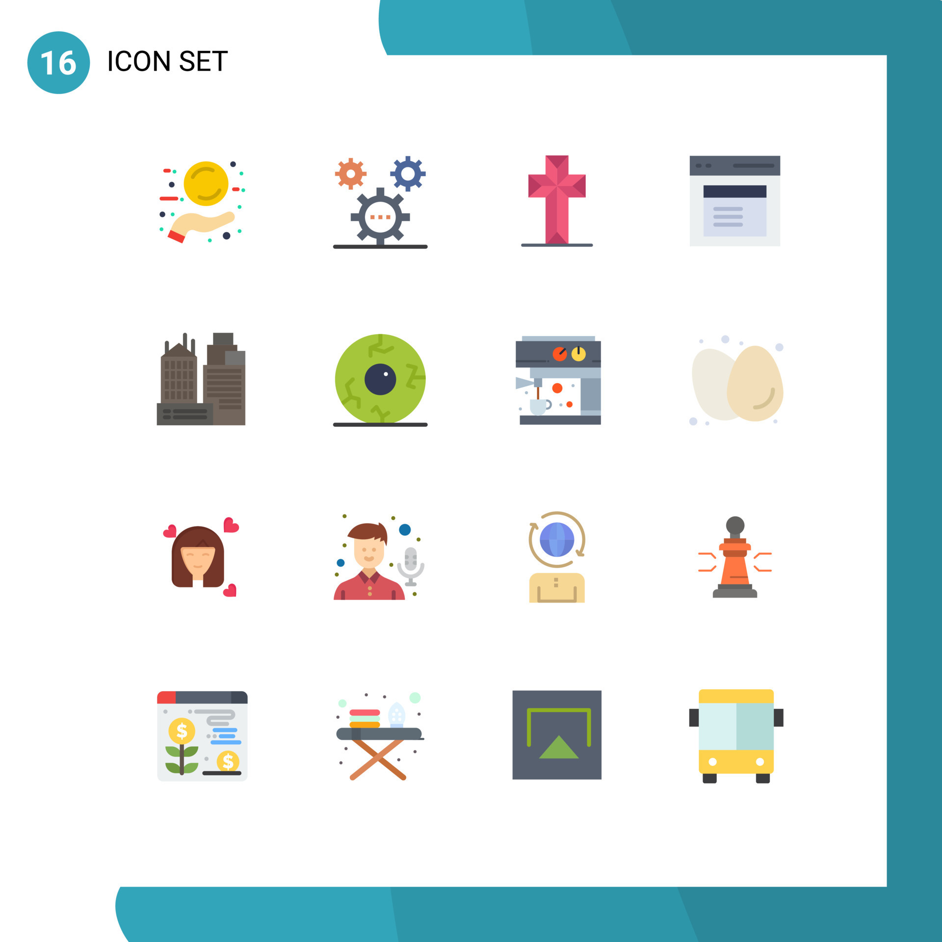 Universal Icon Symbols Group Of 16 Modern Flat Colors Of Window Modal Programing Interface