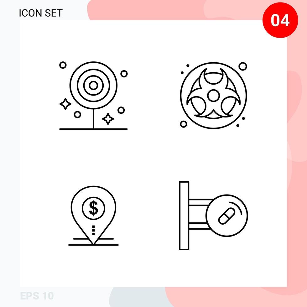 Vector Pack of 4 Icons in Line Style Creative Outline Pack isolated on ...