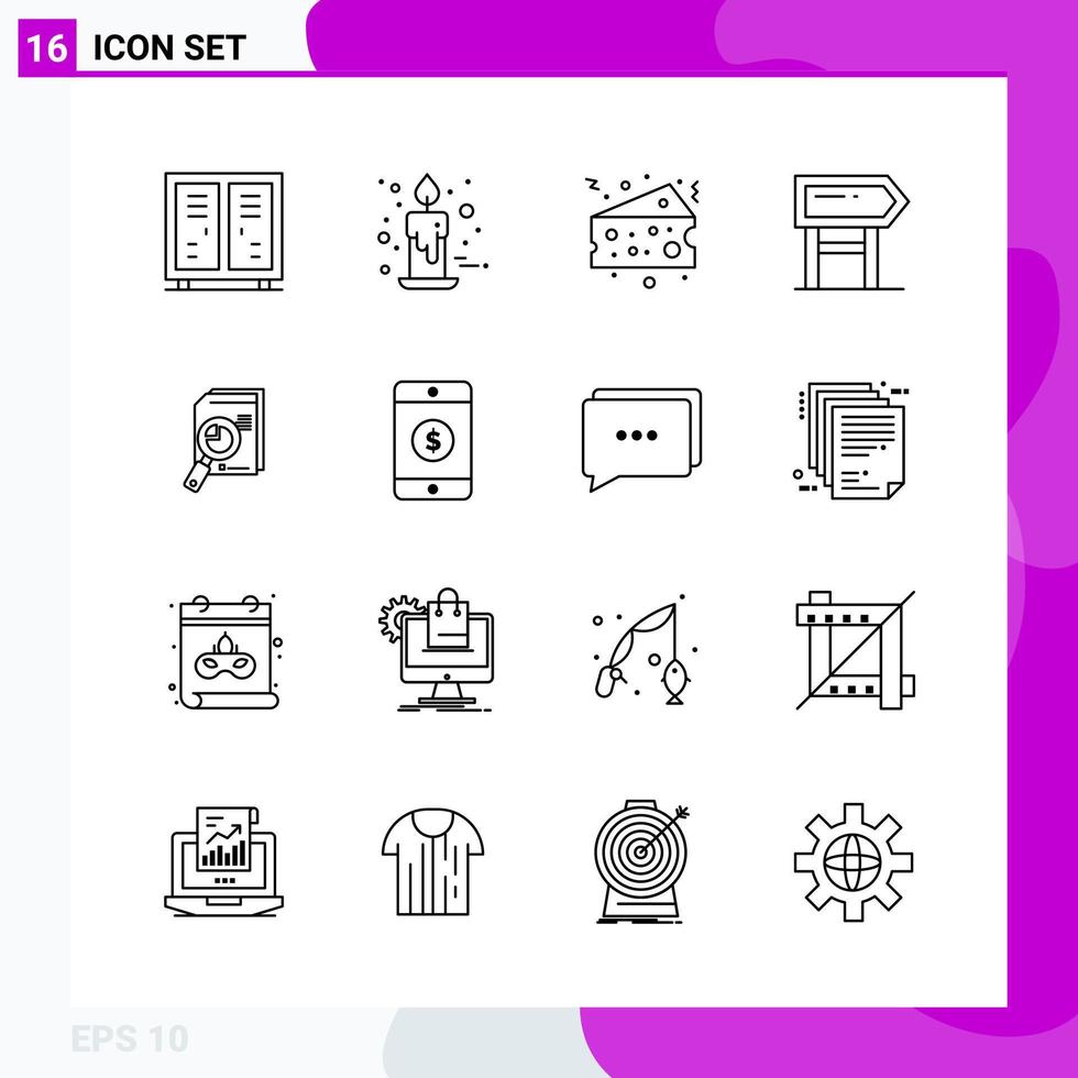 Line Icon set Pack of 16 Outline Icons isolated on White Background for ...
