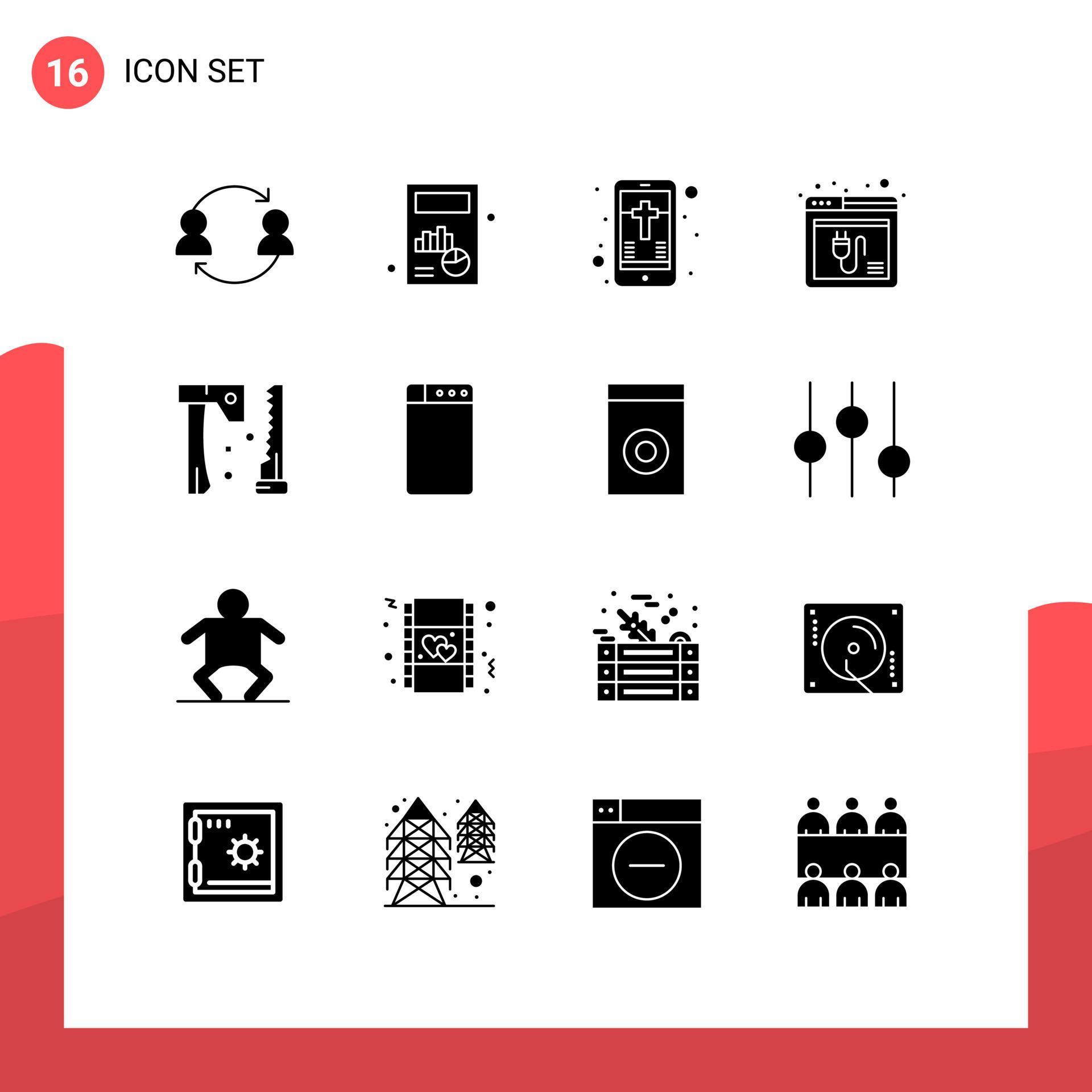 Set of 16 Modern UI Icons Symbols Signs for website plugin graph ...