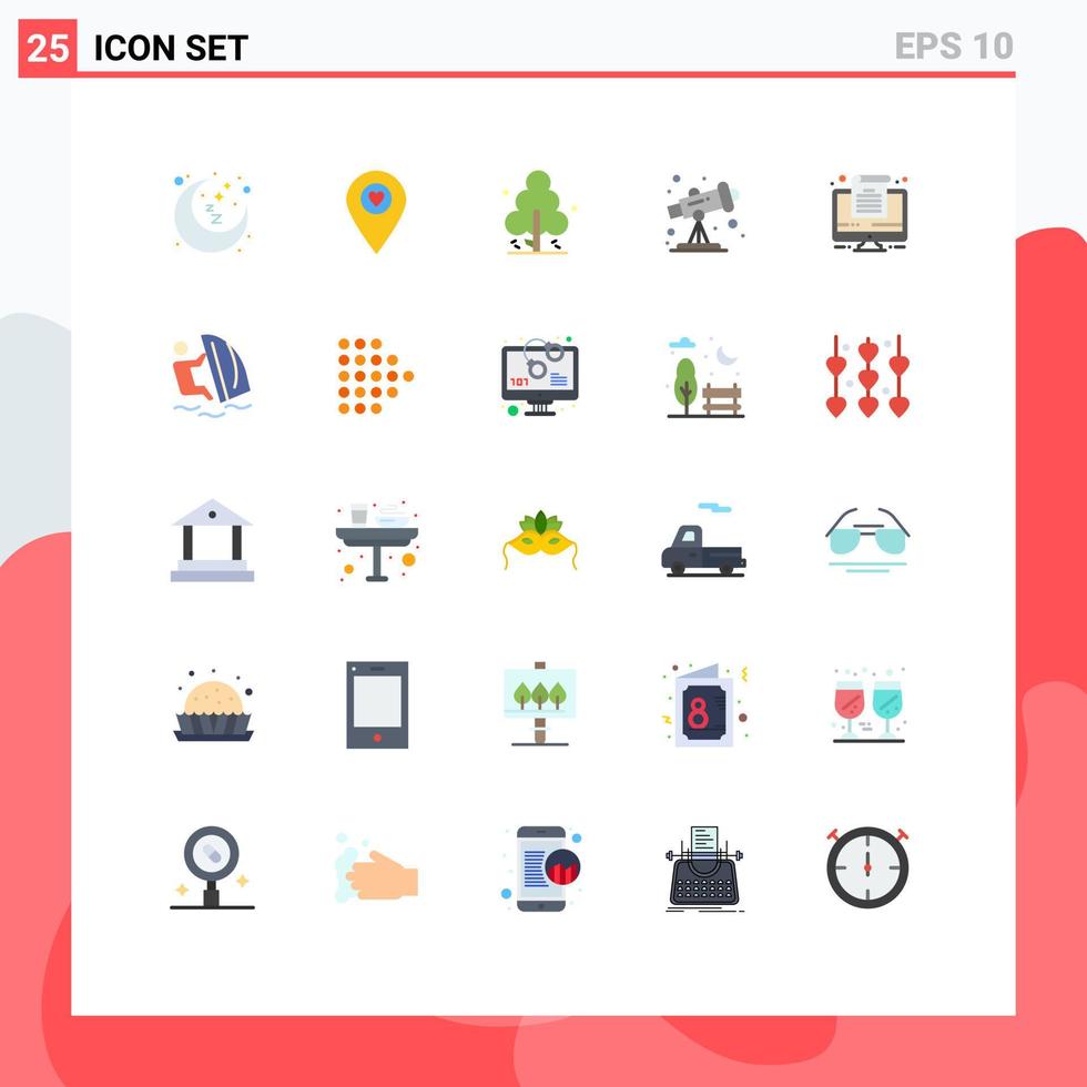 Mobile Interface Flat Color Set Of 25 Pictograms Of Office Computer