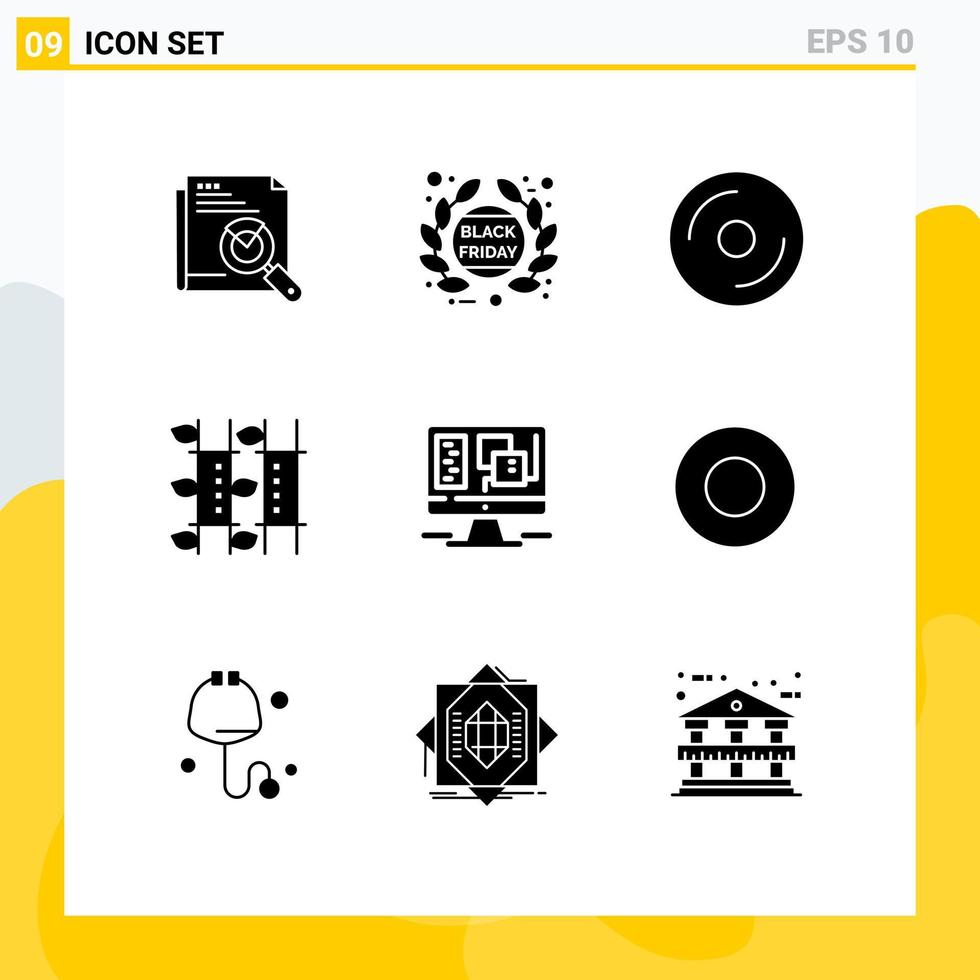 9 Universal Solid Glyphs Set For Web And Mobile Applications Relax Bamboo Label Multimedia Dvd