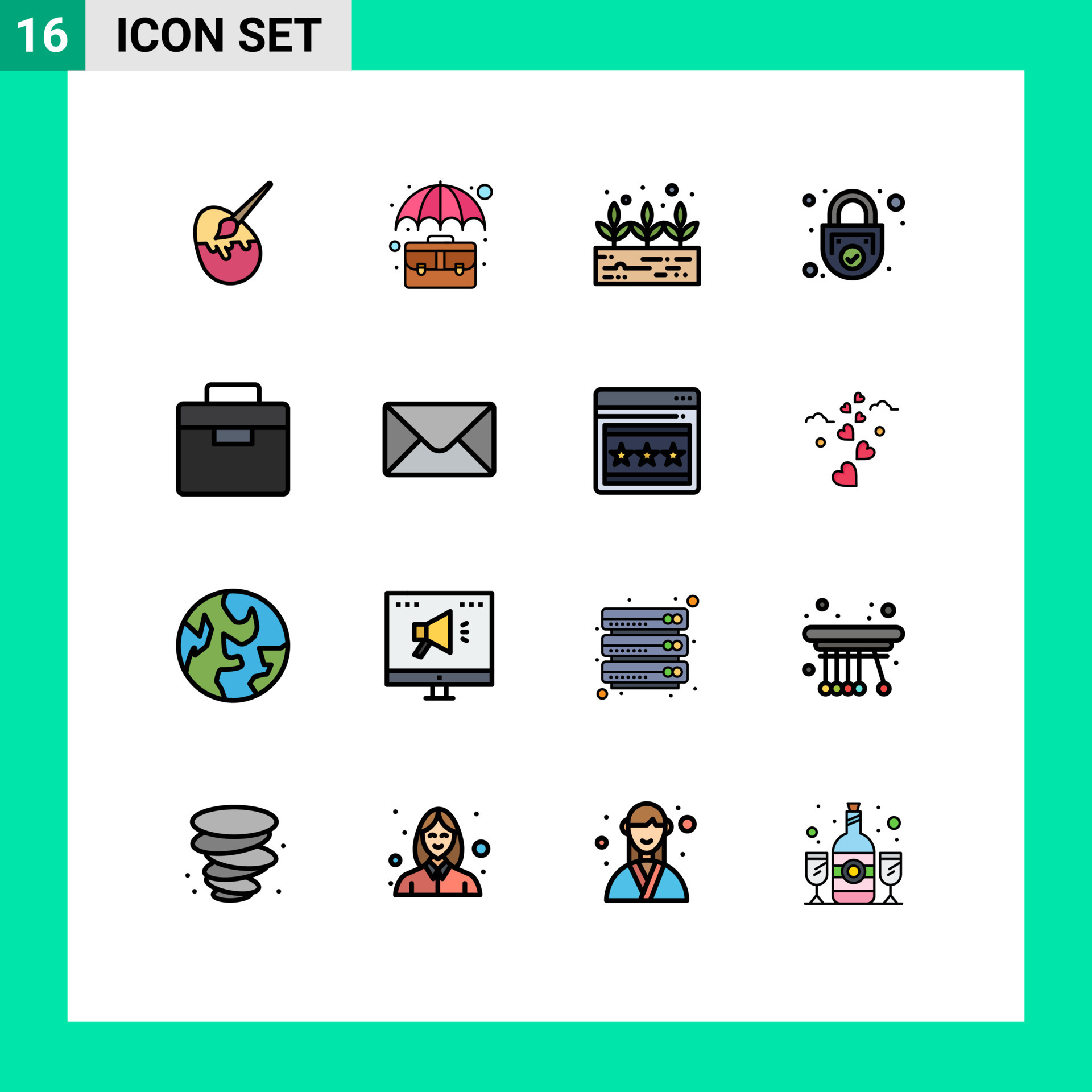 Set Of 16 Modern Ui Icons Symbols Signs For Equipment Security Office Secure Padlock Editable