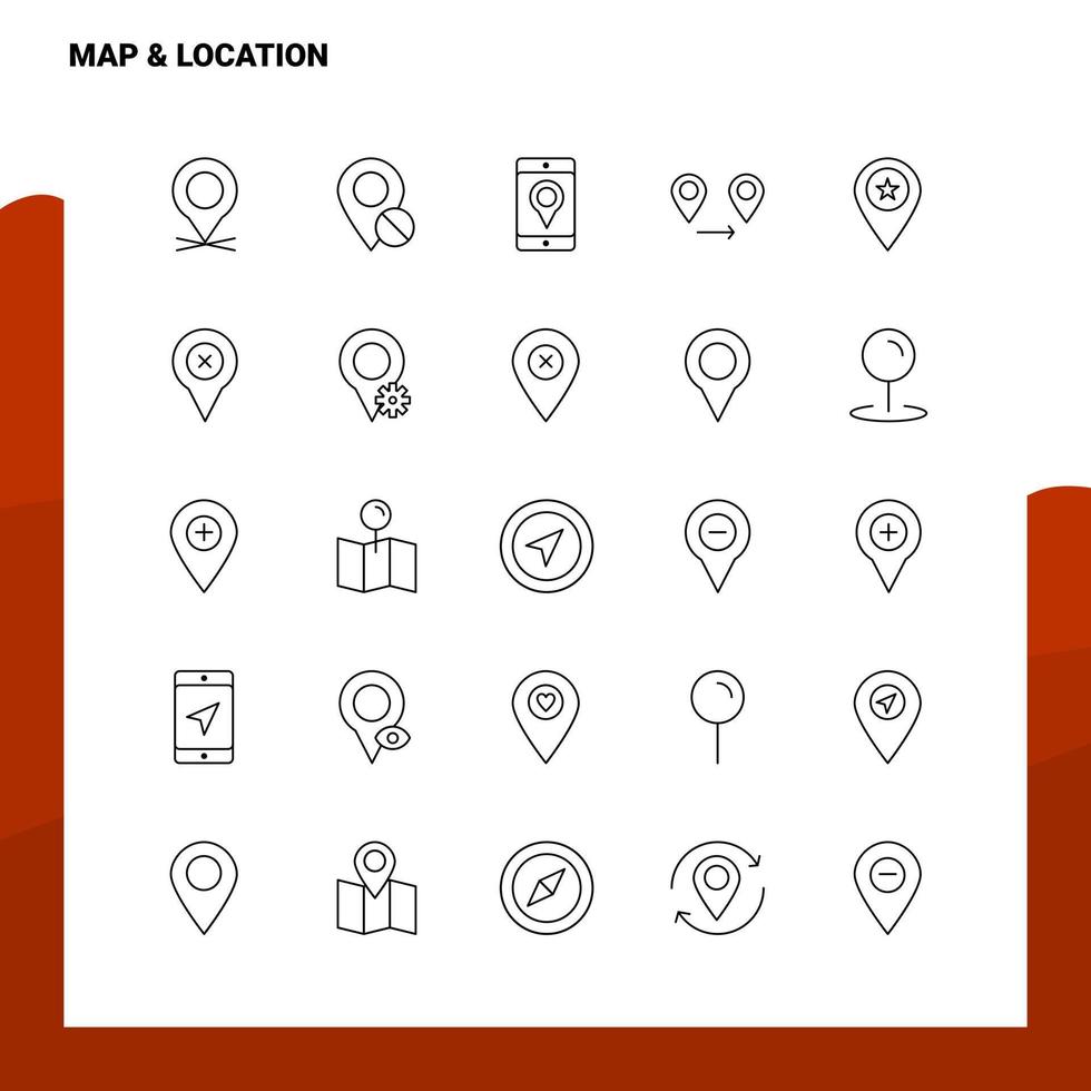 Set of Map Location Line Icon set 25 Icons Vector Minimalism Style ...