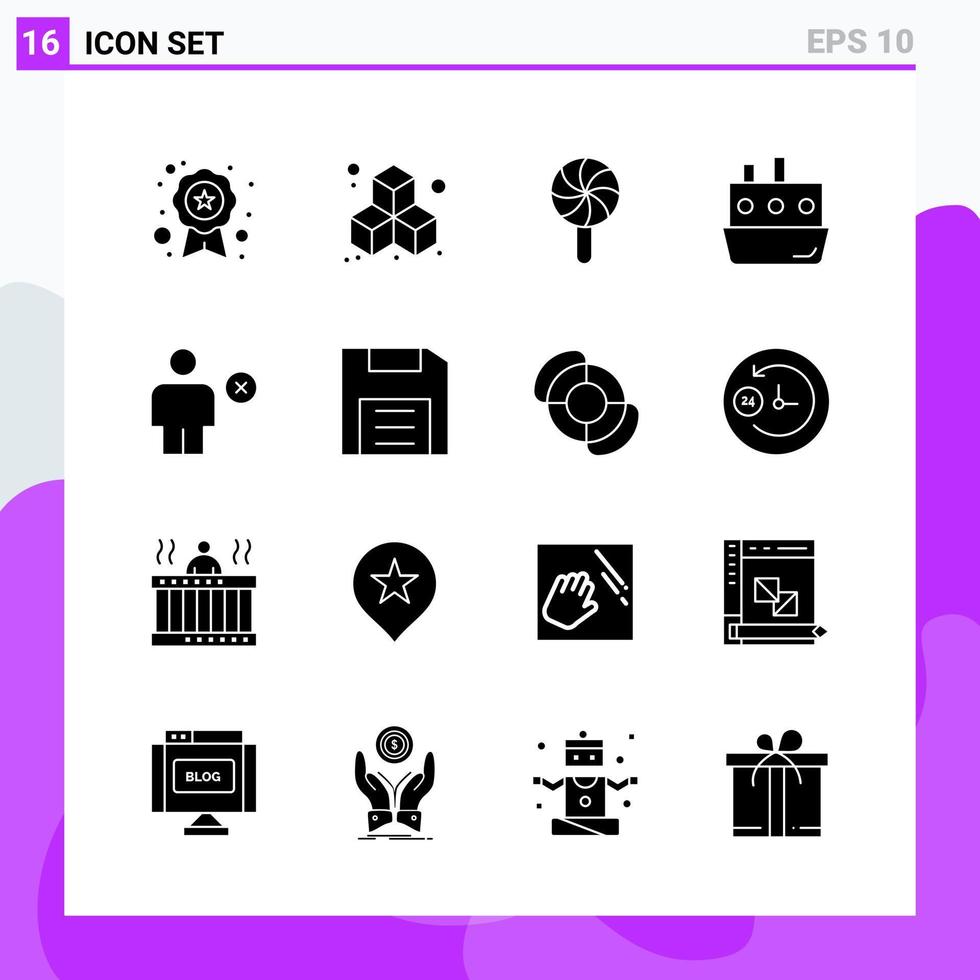 Set of 16 icons in solid style Creative Glyph Symbols for Website ...