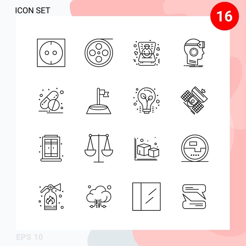 Vector Pack of 16 Icons in Line Style Creative Outline Pack isolated on ...