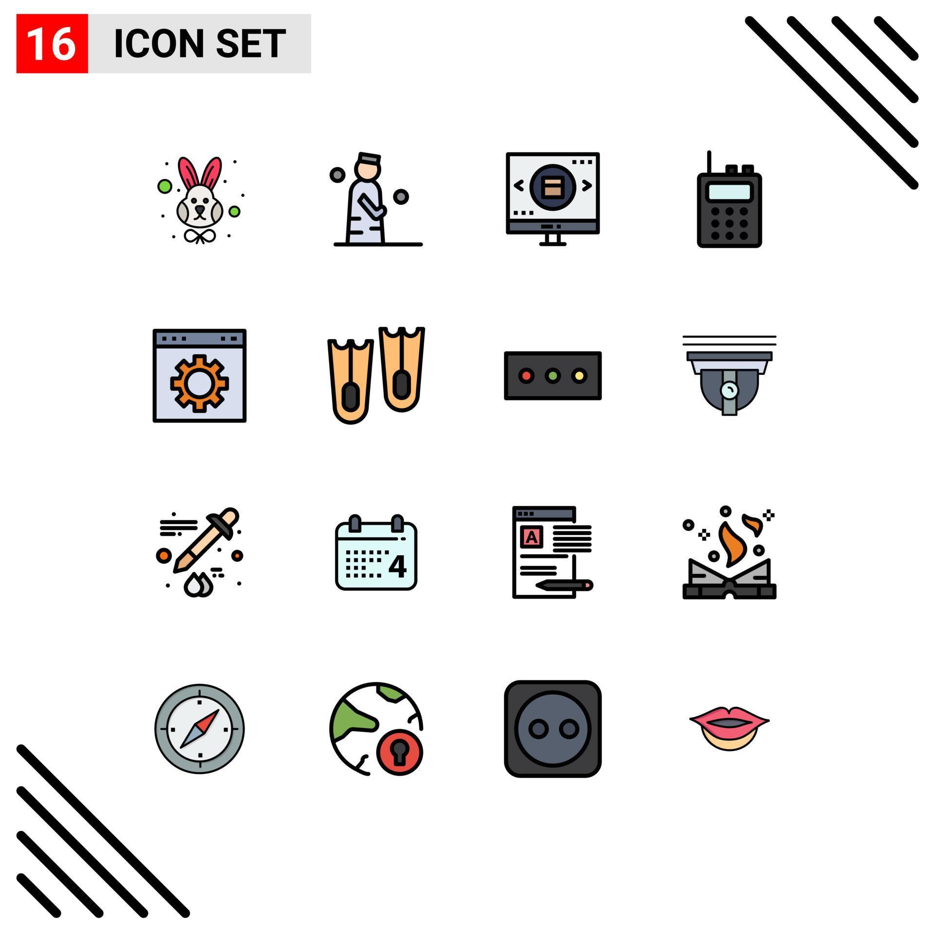 Set Of 16 Vector Flat Color Filled Lines On Grid For Browser Radio