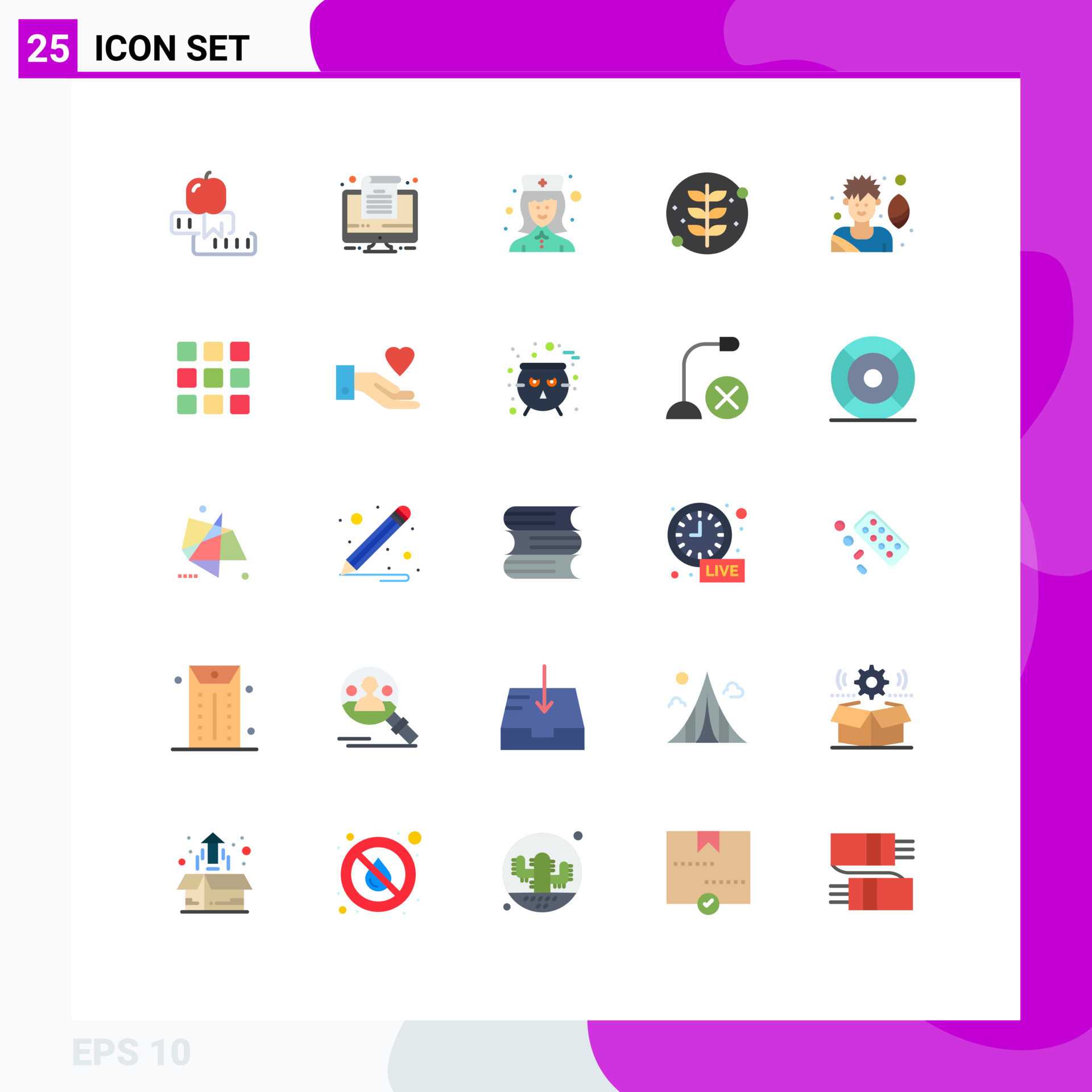 Set of 25 Modern UI Icons Symbols Signs for soccer player plant female nurse nature grow ...