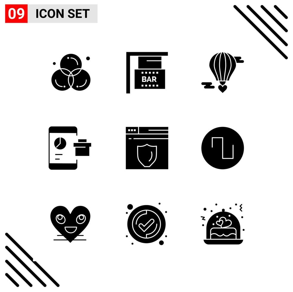 Pixle Perfect Set of 9 Solid Icons Glyph Icon Set for Webite Designing and Mobile Applications ...