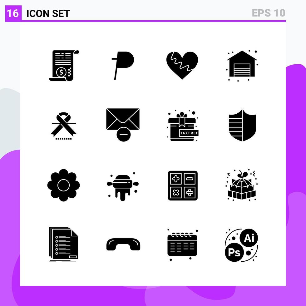 Set of 16 icons in solid style Creative Glyph Symbols for Website ...
