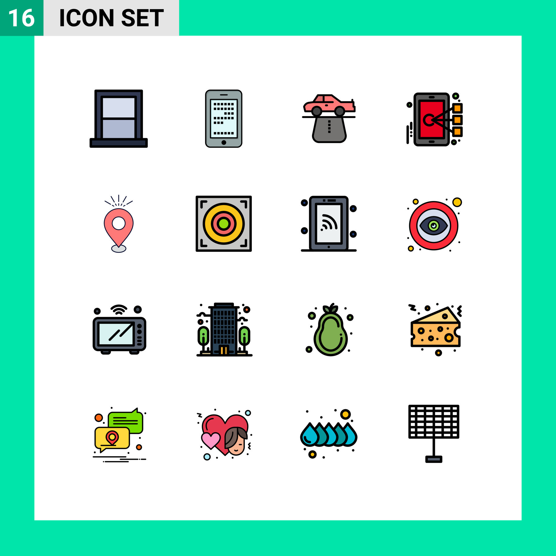 Pack of 16 creative Flat Color Filled Lines of target focus coding cell ...