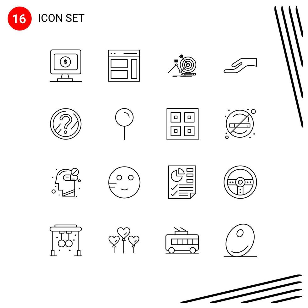 Set of 16 Vector Outlines on Grid for problem question target share alms Editable Vector Design ...