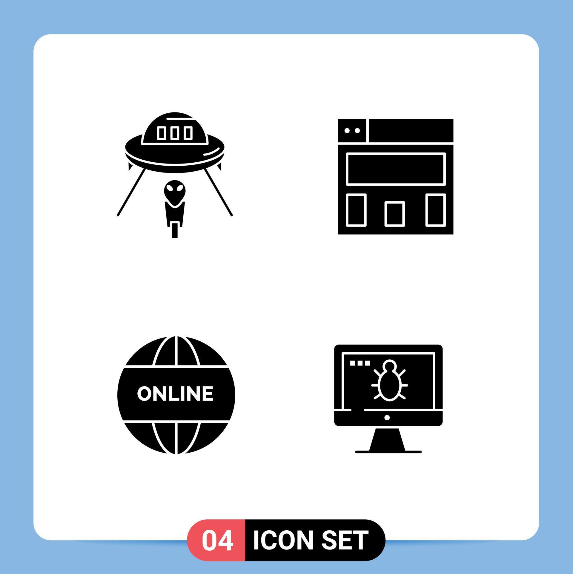 Set Of 4 Modern Ui Icons Symbols Signs For Alien Website Spaceship Layout Monitor Editable
