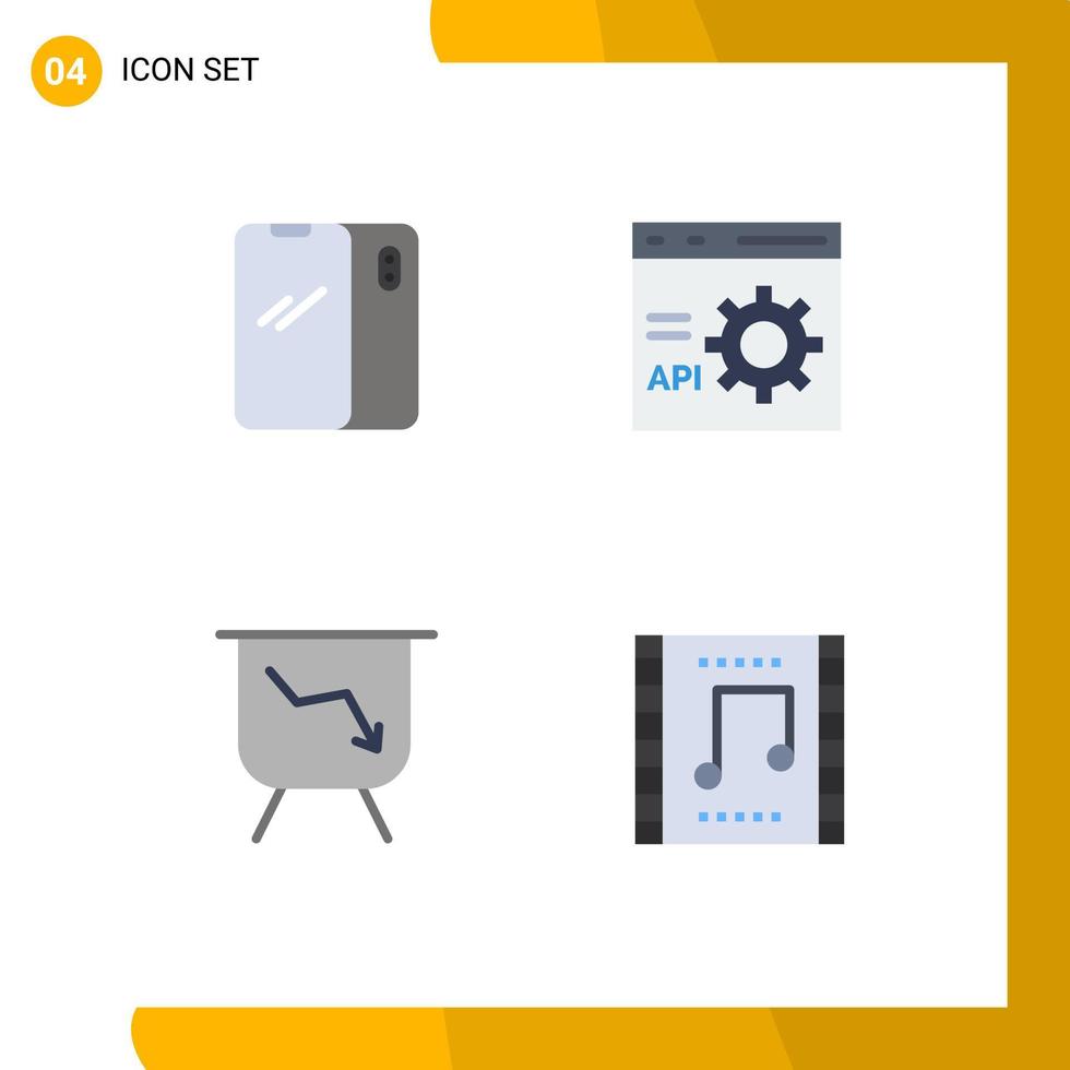 Modern Set Of 4 Flat Icons And Symbols Such As Phone Programming Android Coding Finance Editable