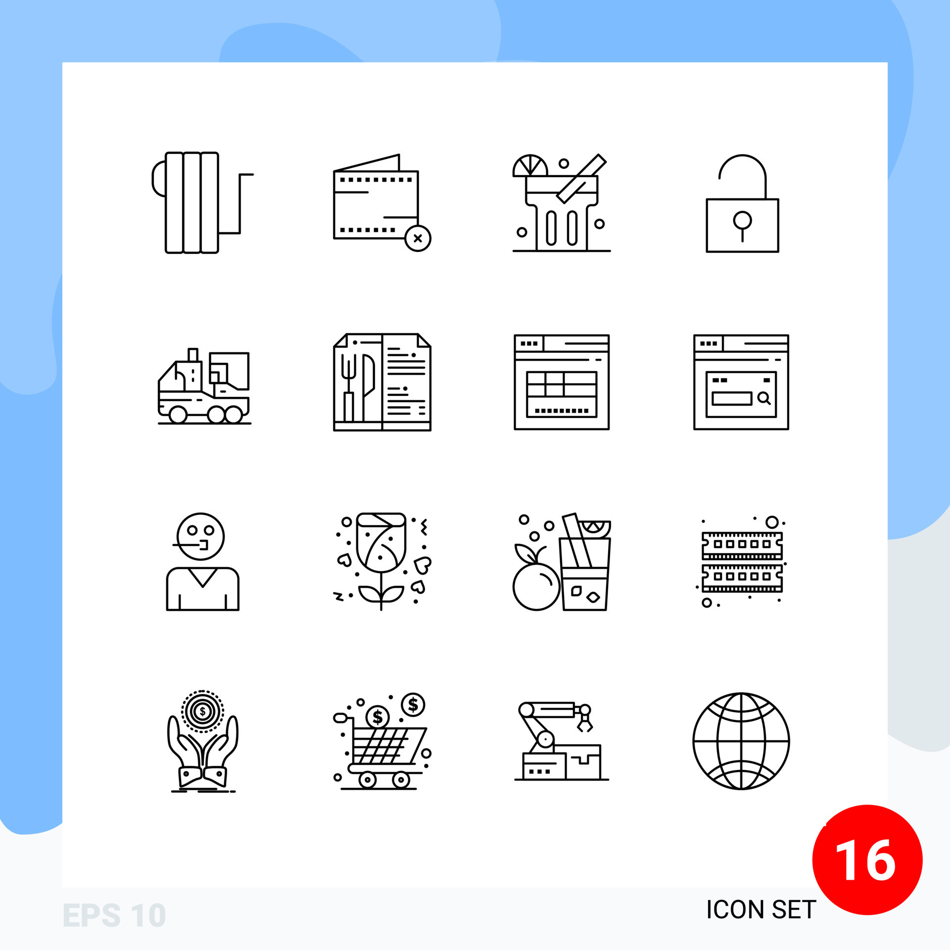16 Thematic Vector Outlines And Editable Symbols Of Digital Artificial No User Interface Lock
