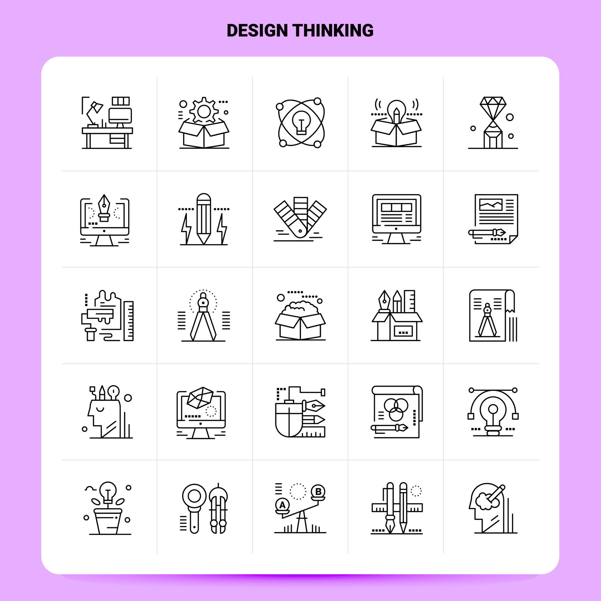Outline 25 Design Thinking Icon Set Vector Line Style Design Black