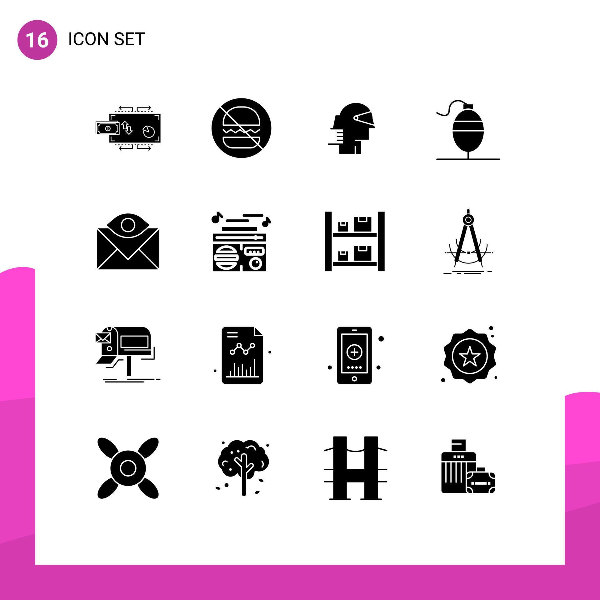 16 Thematic Vector Solid Glyphs and Editable Symbols of communication ...