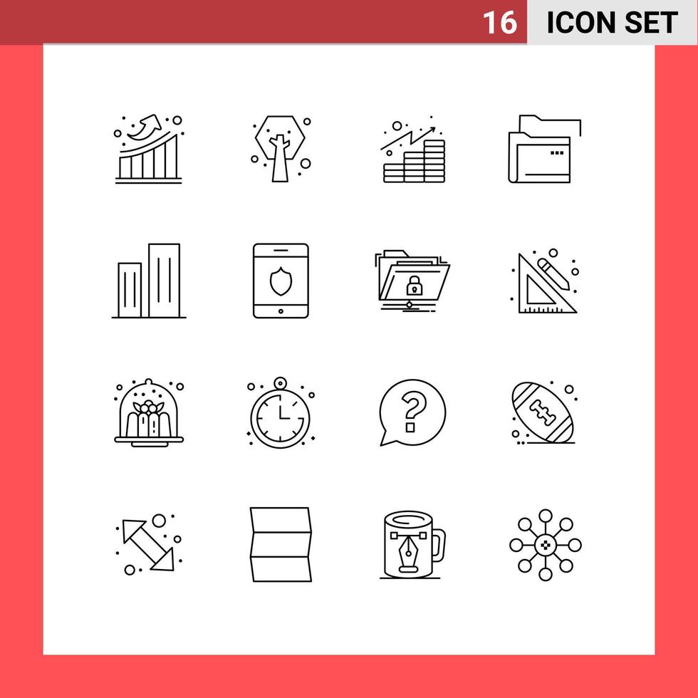 Set of 16 Modern UI Icons Symbols Signs for buildings network analytics server data Editable ...