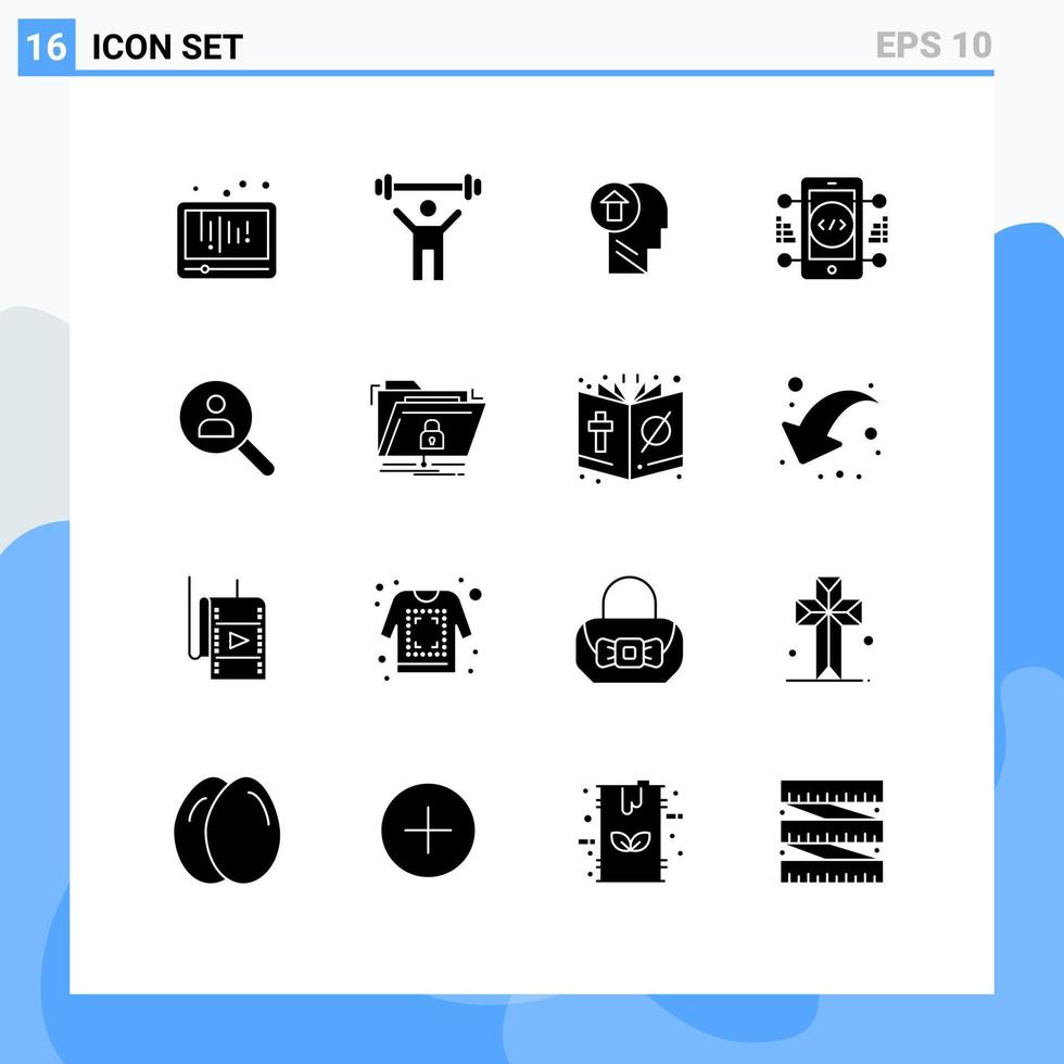 Pictogram Set of 16 Simple Solid Glyphs of online coding weight up knowledge Editable Vector ...